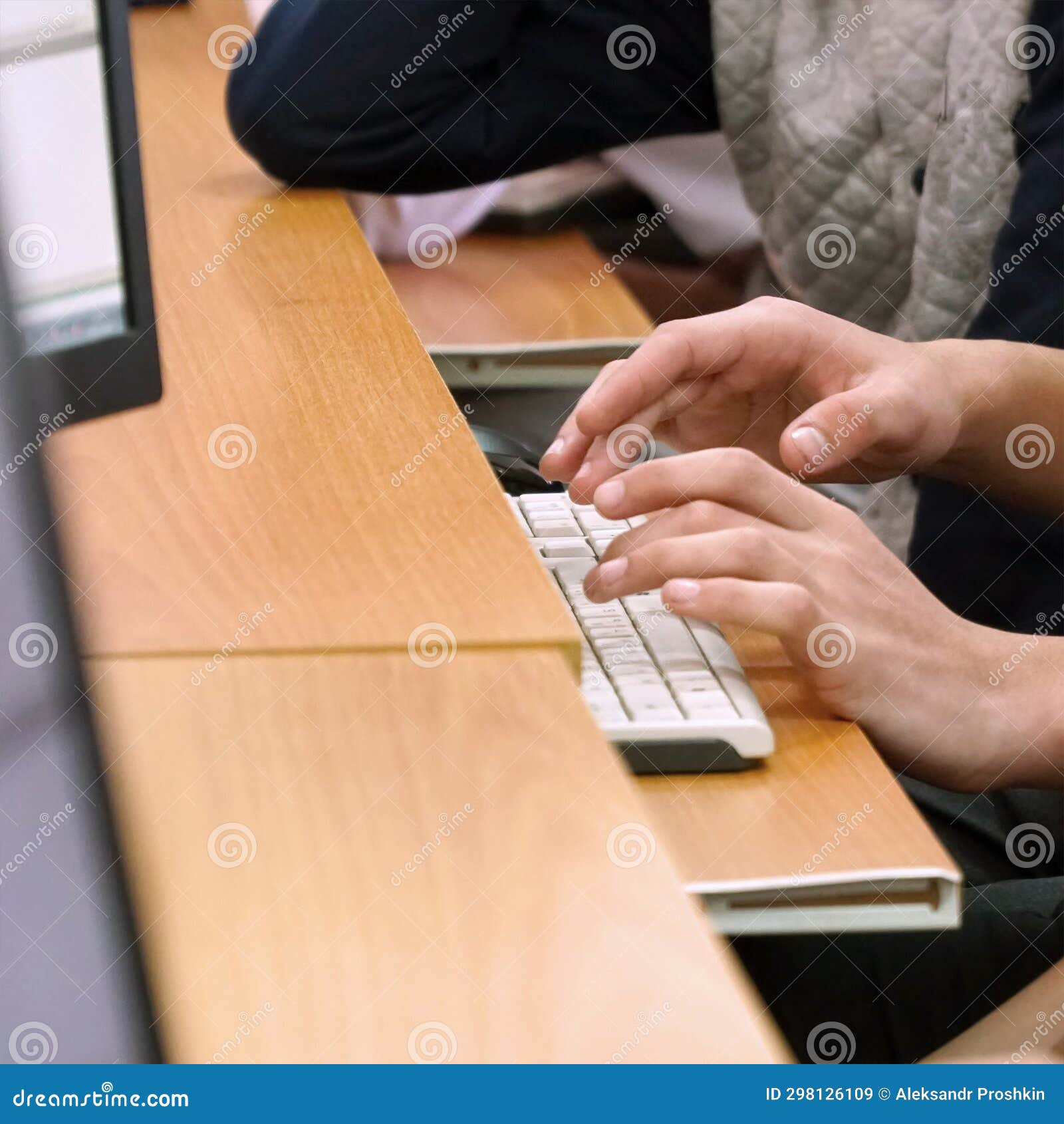 Student S Hands at the Computer Keyboard in Computer Classroom Stock ...