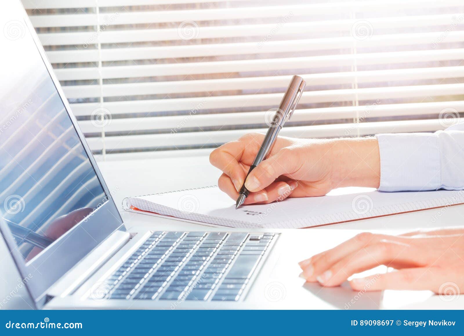 Student`s Hands Making Notes Next To the Laptop Stock Image - Image of ...
