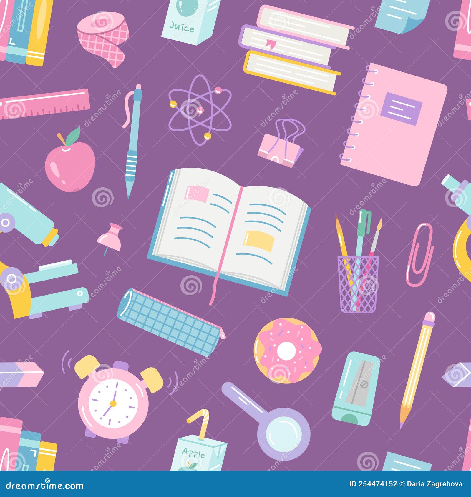Student S School Items, Vector Seamless Pattern, Back To School Stock ...