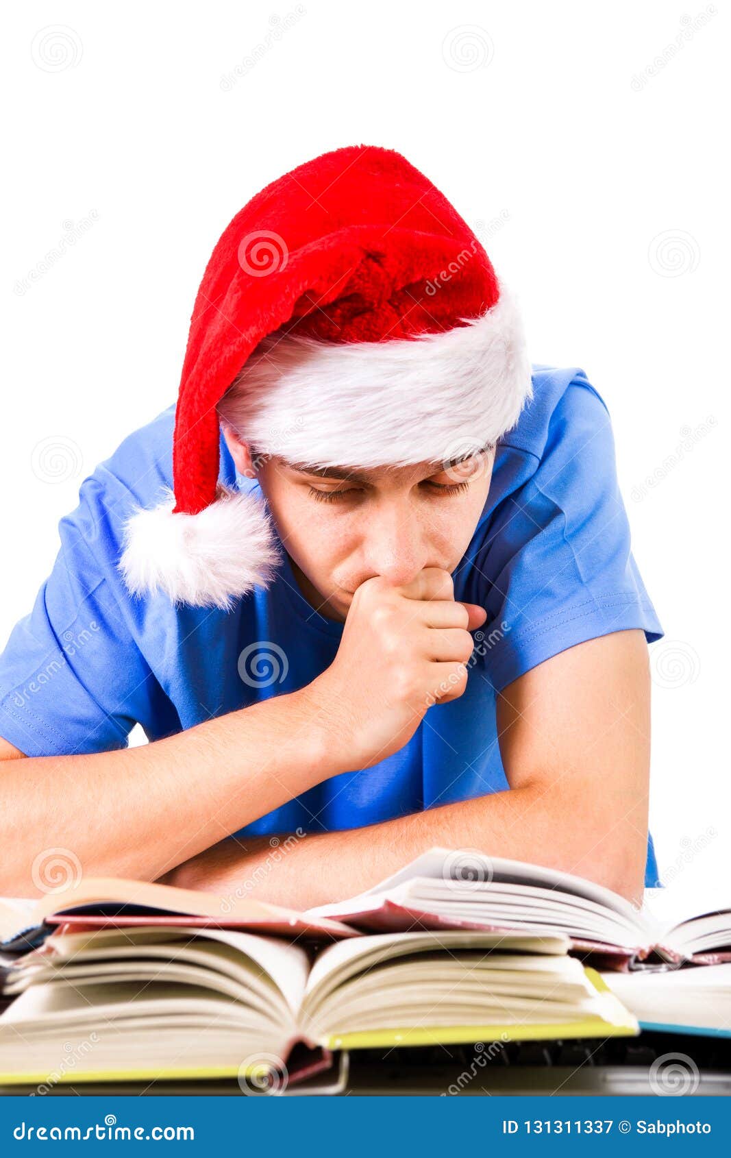 Student in Santa Hat stock image. Image of desk, lesson - 131311337