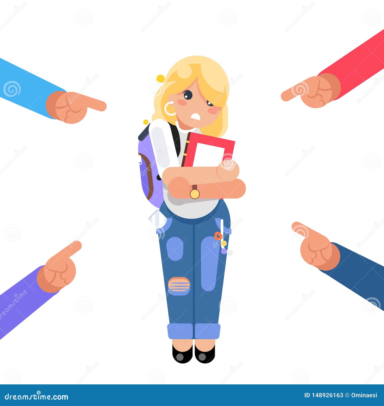Victim Woman Scene In Society. Stressed Girl In Shame And Hands With ... Victim Woman Scene In Society. Stressed Girl In Shame And Hands With ...