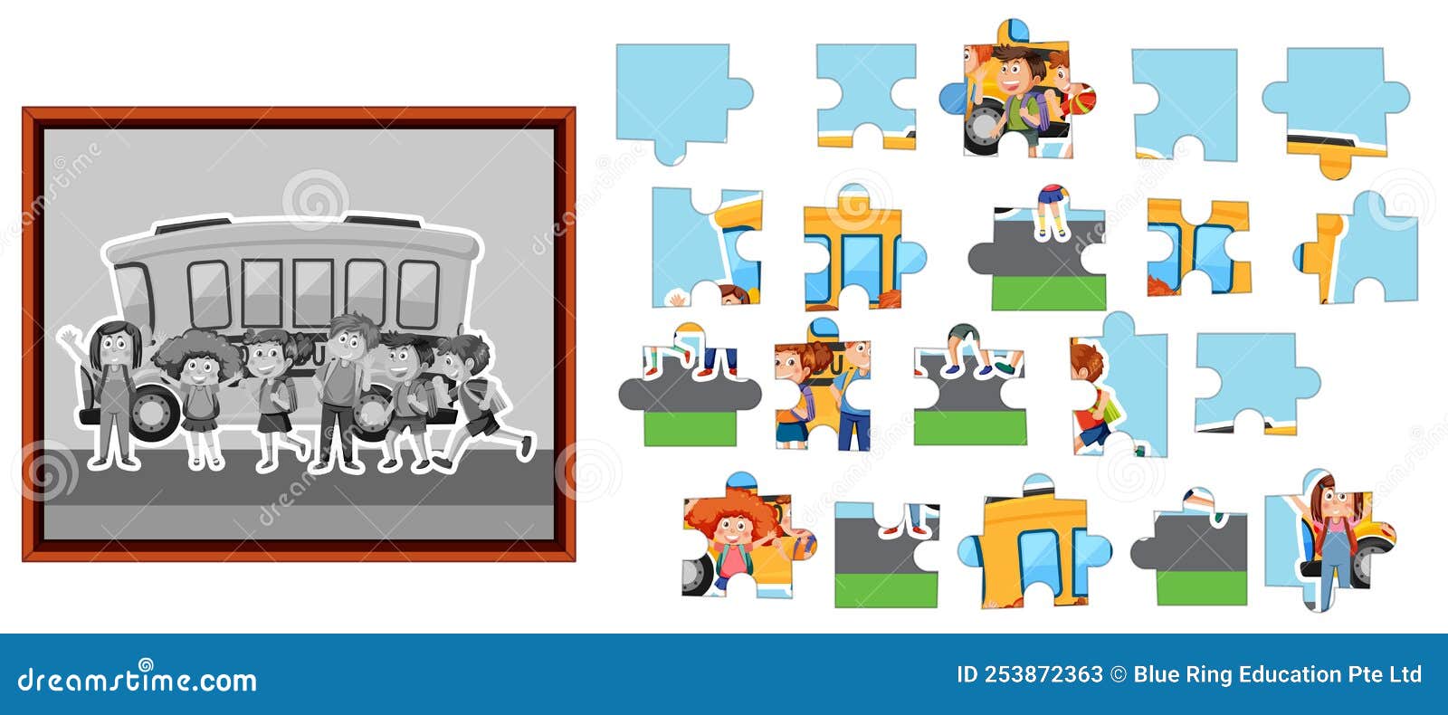 Student with School Bus Photo Puzzle Game Template Stock Vector ...