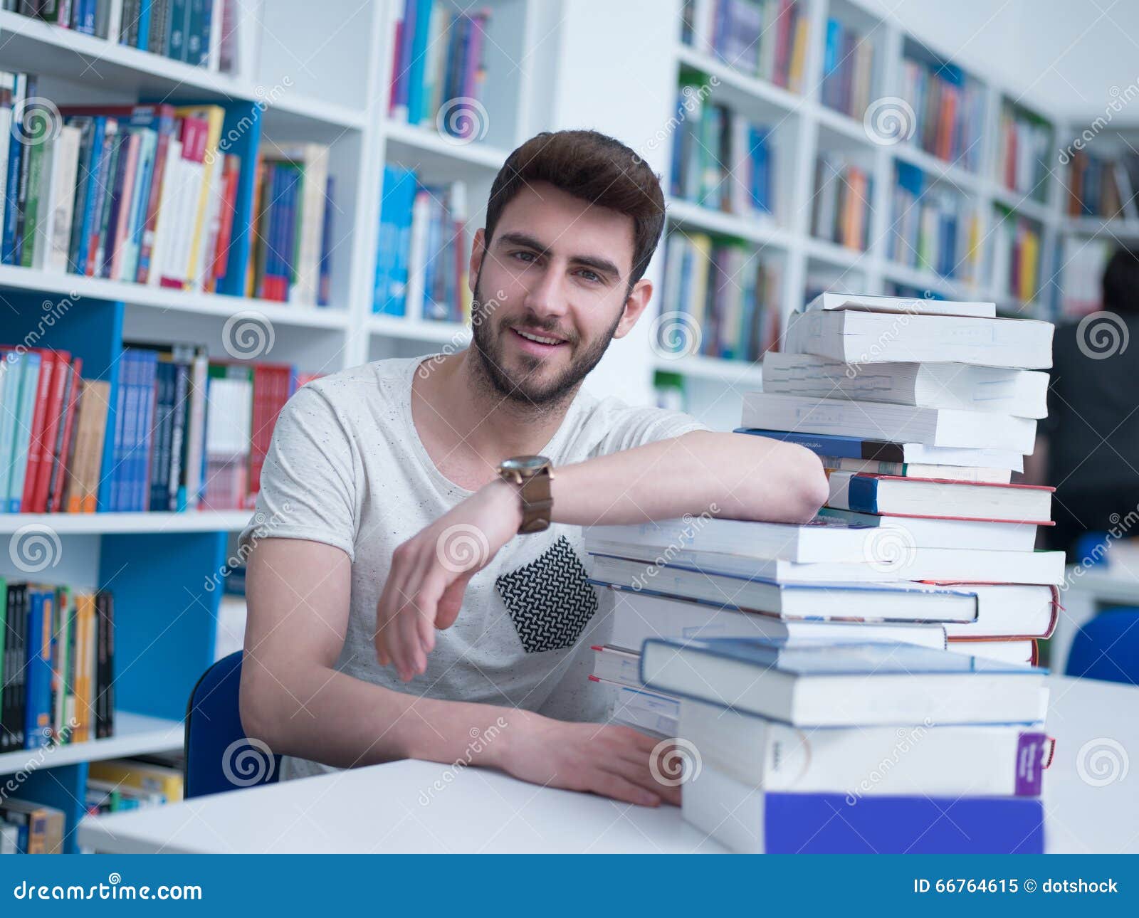 Student in school library stock image. Image of portrait - 66764615