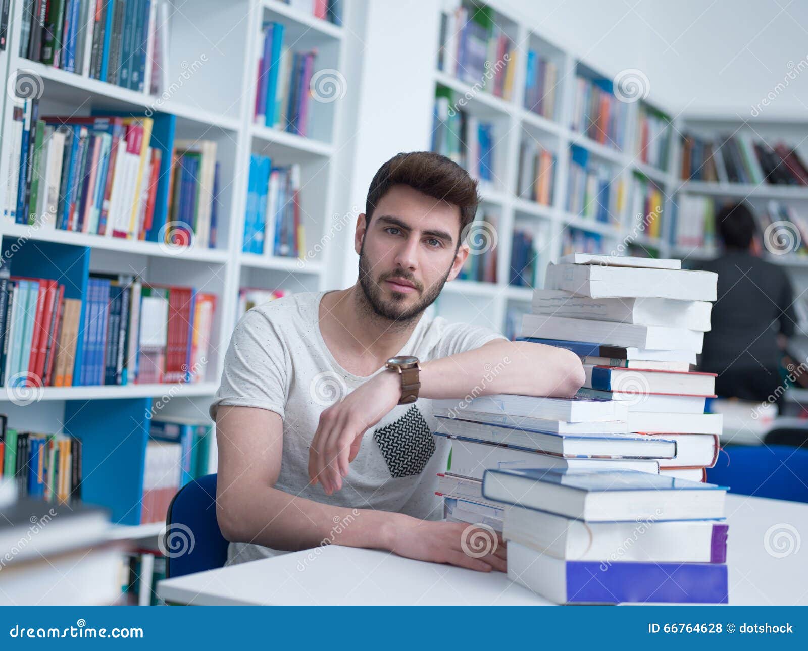 Student in school library stock photo. Image of library - 66764628