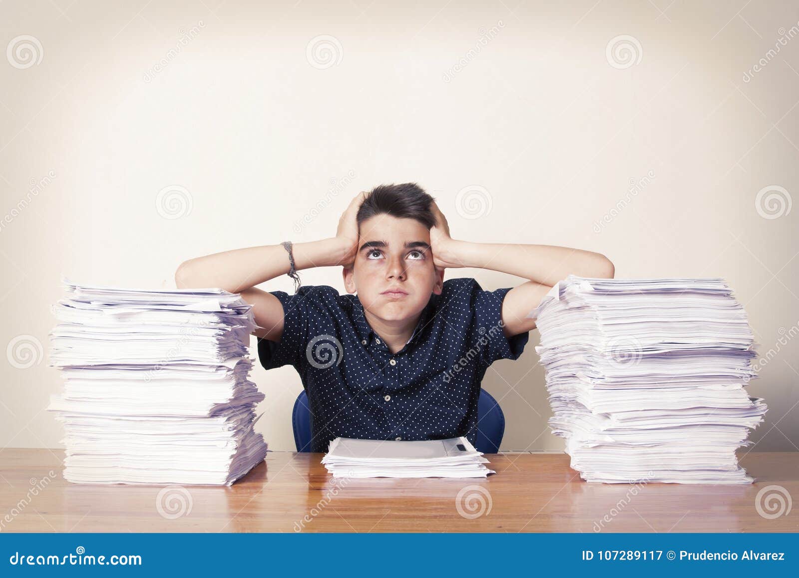 Thoughtful Student on the Study Table Stock Image - Image of boys ...