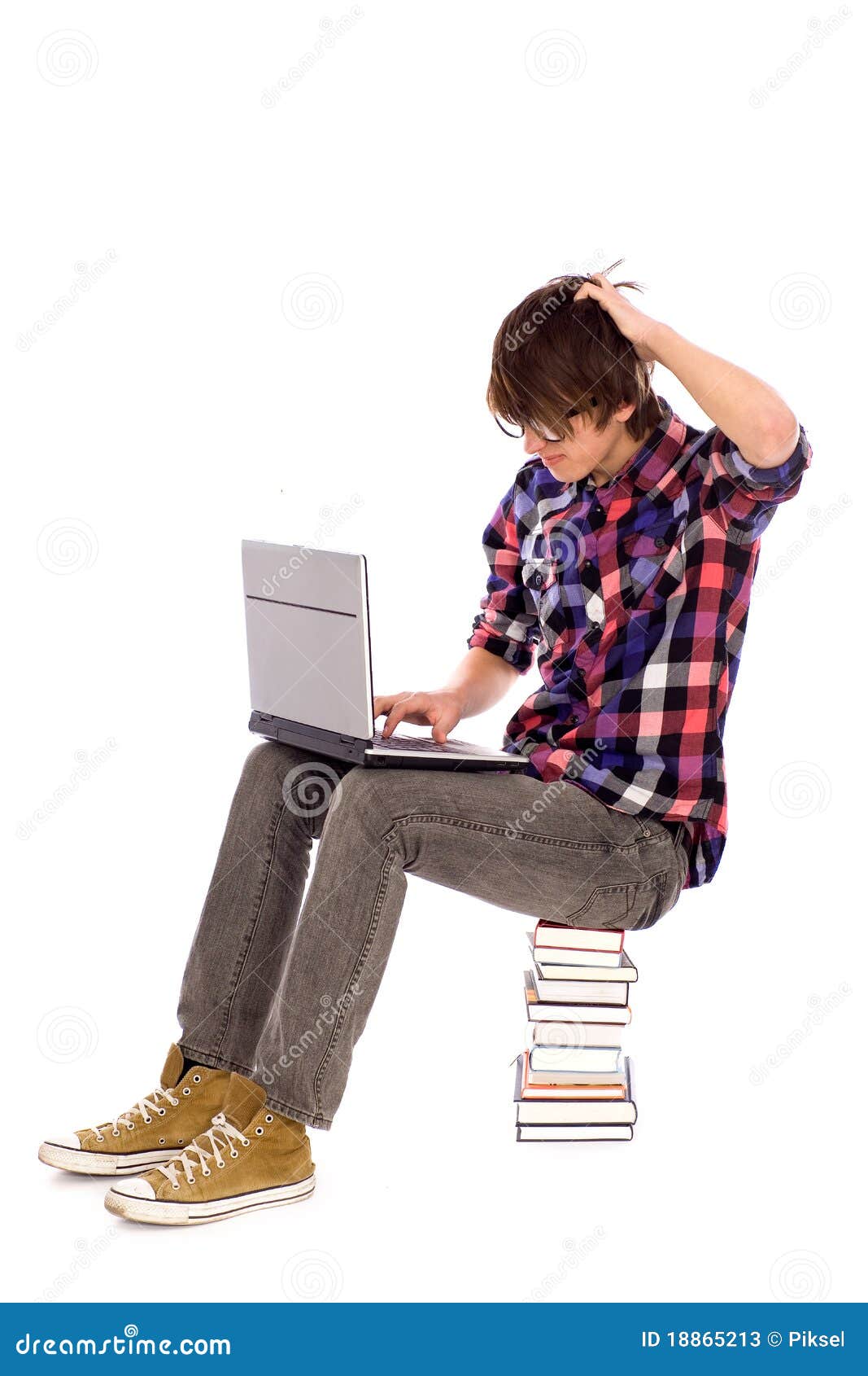 Student Scratching His Head Stock Image - Image of person, computer ...