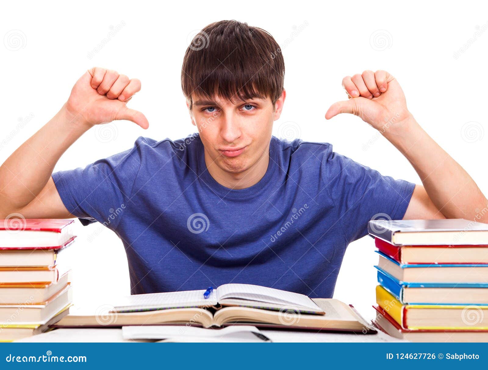 Student show Thumb Down stock photo. Image of difficulty - 124627726
