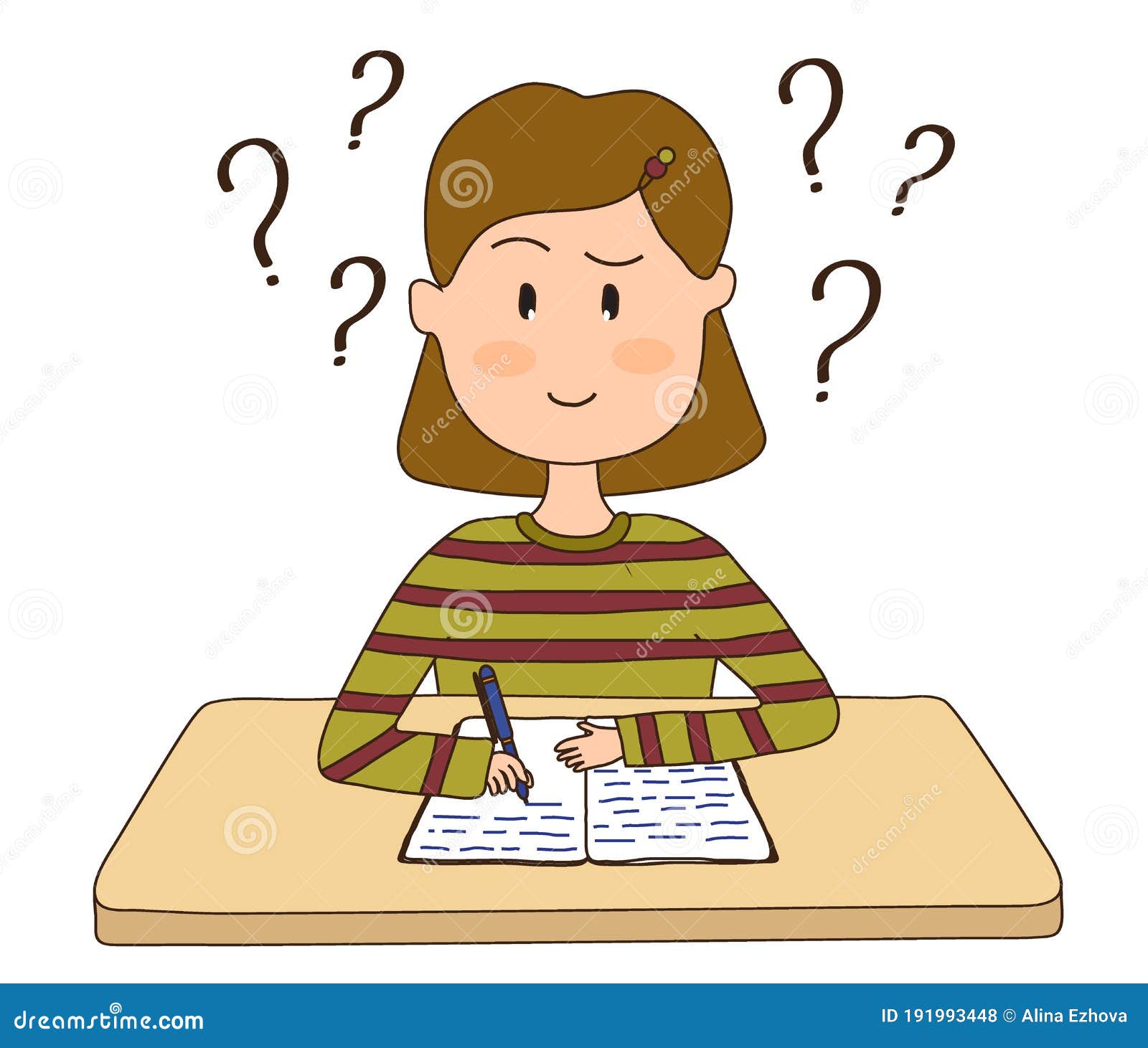 The Student Sits at a Desk and Writes in a Notebook. Cartoon Stock ...