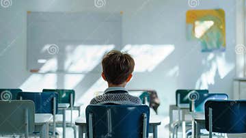 Student Sitting Alone in a Bright Classroom Stock Photo - Image of ...