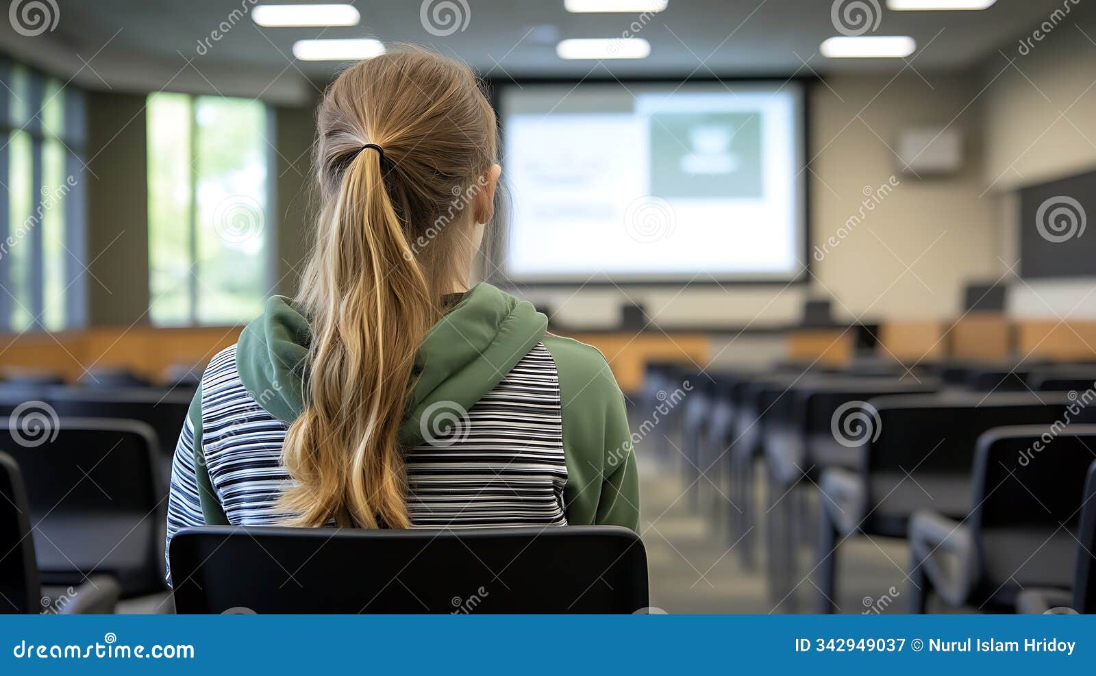Student Sitting Alone in a Classroom Attending a Presentation on ...