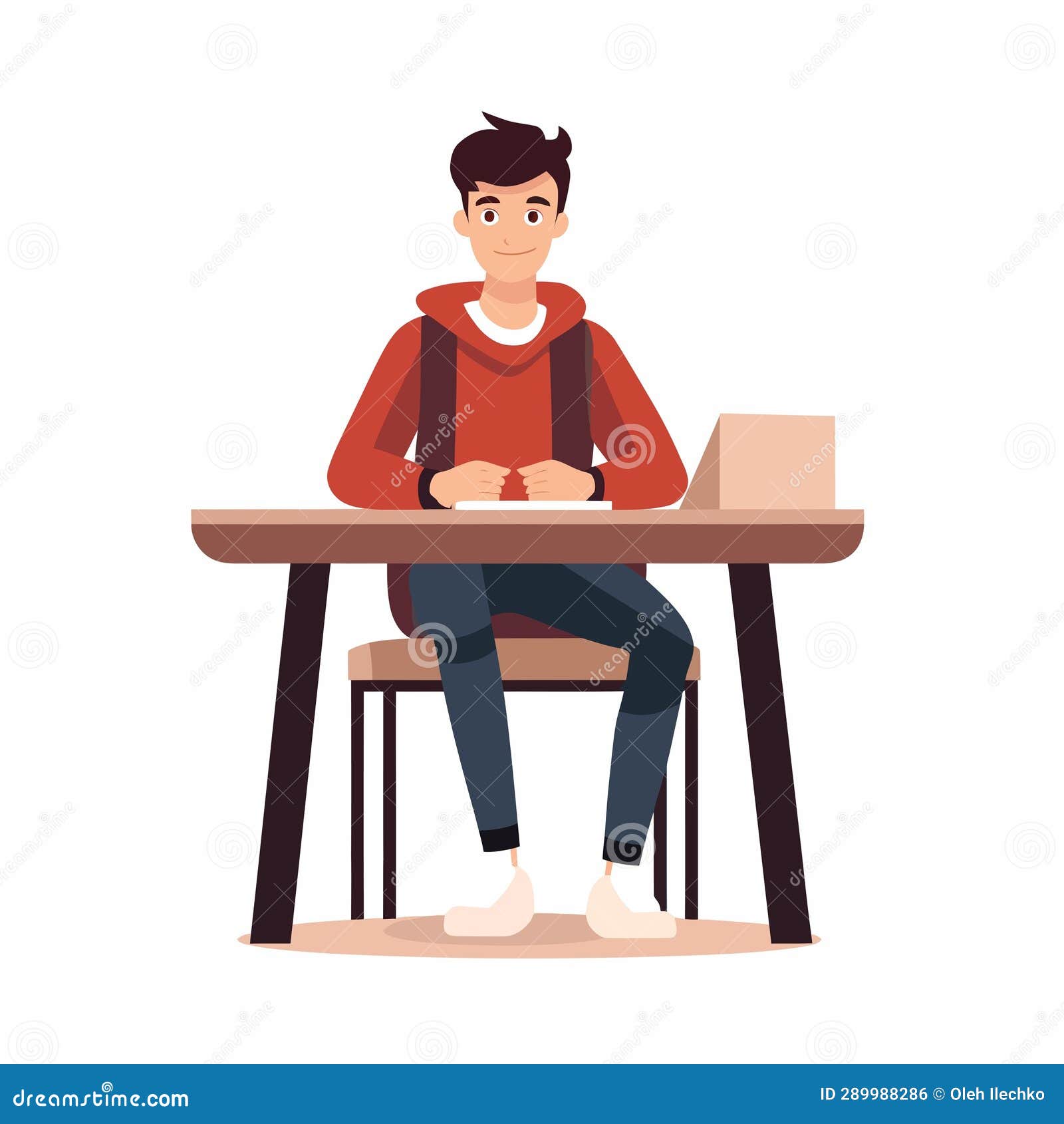 Student Sitting Behind School Desk Vector Flat Isolated Illustration ...