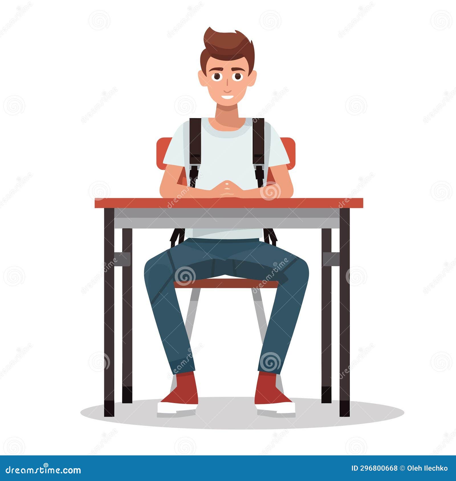 Student Sitting Behind School Desk Vector Flat Isolated Illustration ...