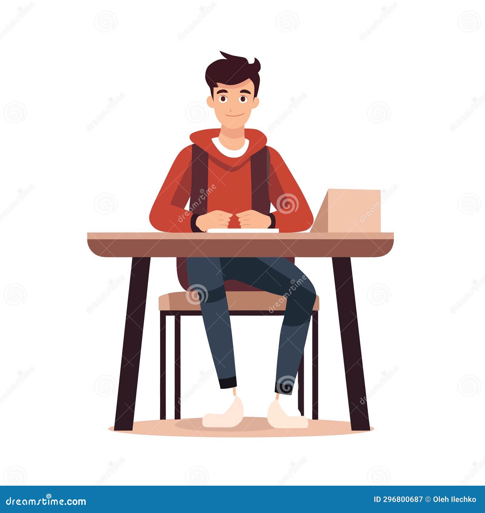 Student Sitting Behind School Desk Vector Flat Isolated Illustration ...