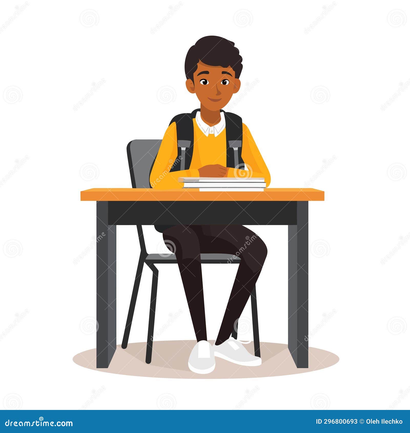 Student Sitting Behind School Desk Vector Flat Isolated Illustration ...