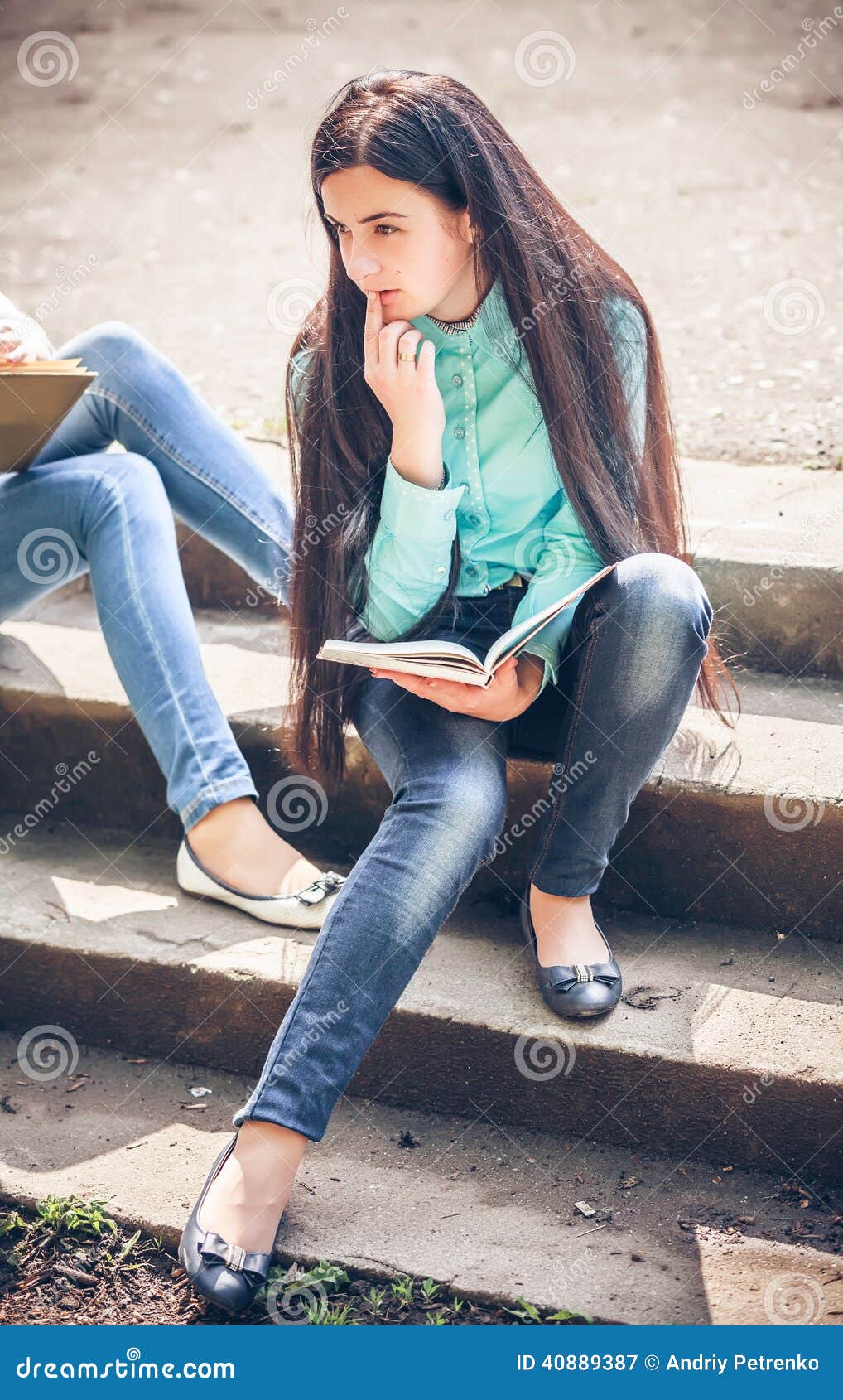 Student Sitting with a Book Stock Image - Image of friends, campus ...