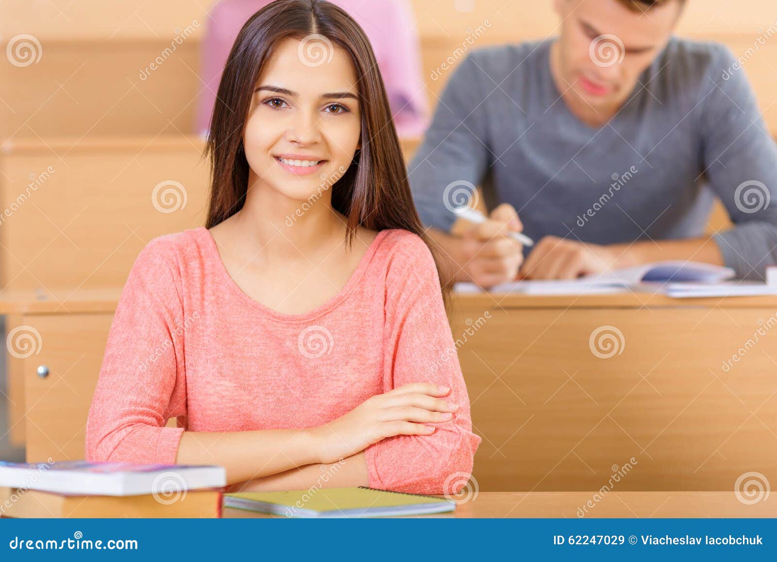 Student Sitting at the Desk Stock Image - Image of textbooks ...