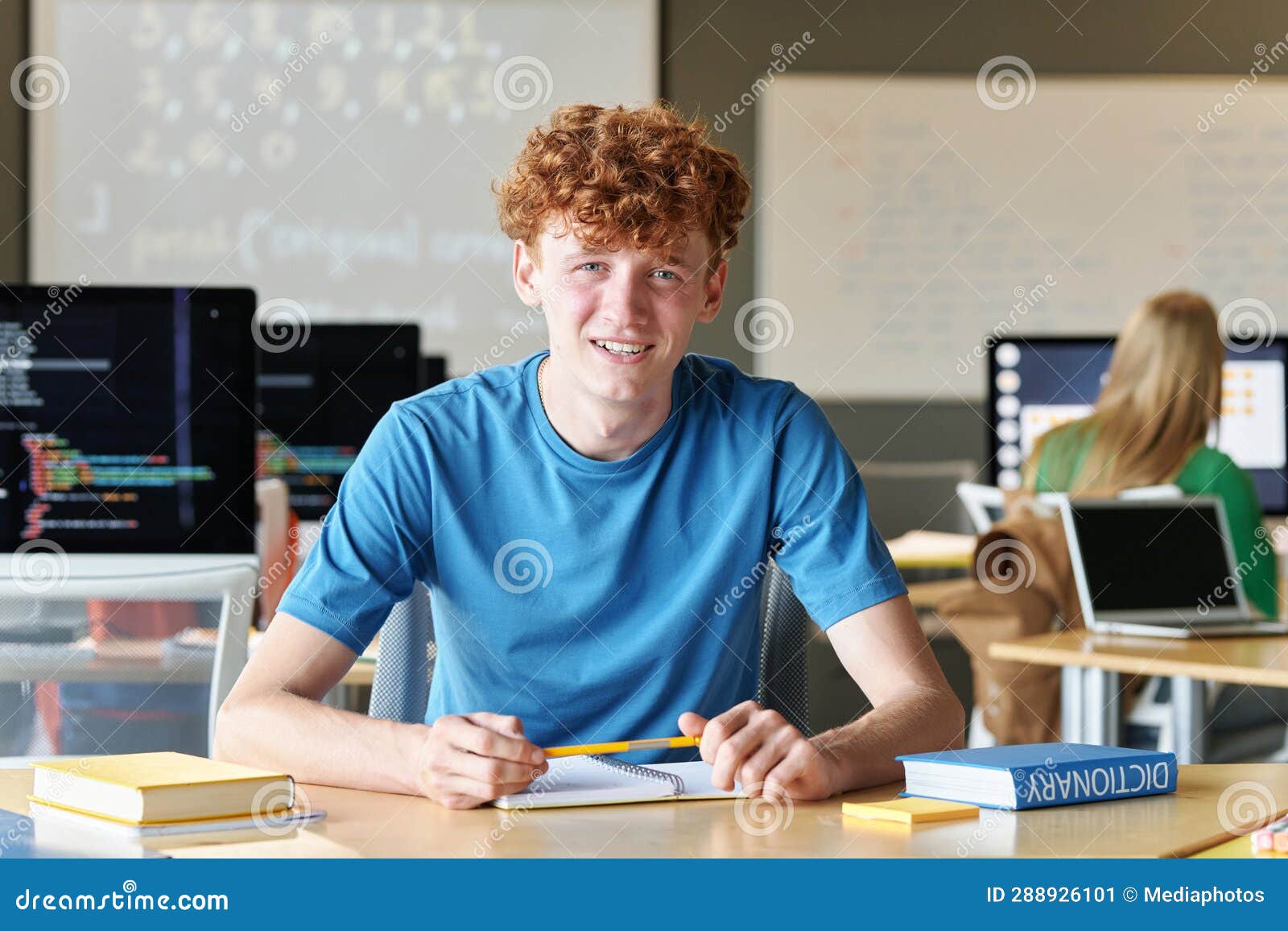Student Sitting at Desk at Lesson Stock Image - Image of college ...