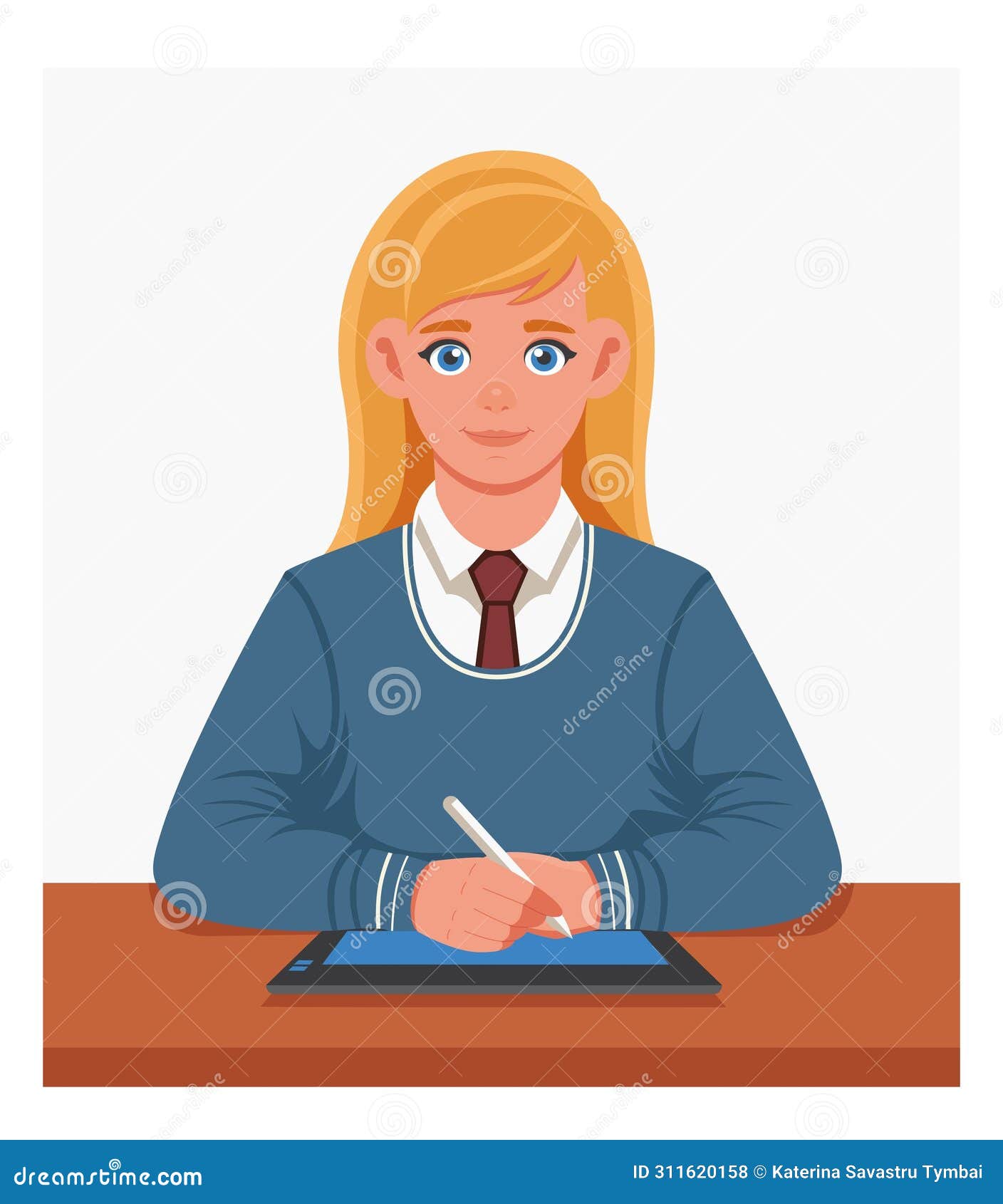 Student Sitting at a Desk Studying To Be a Graphic Designer Using a ...