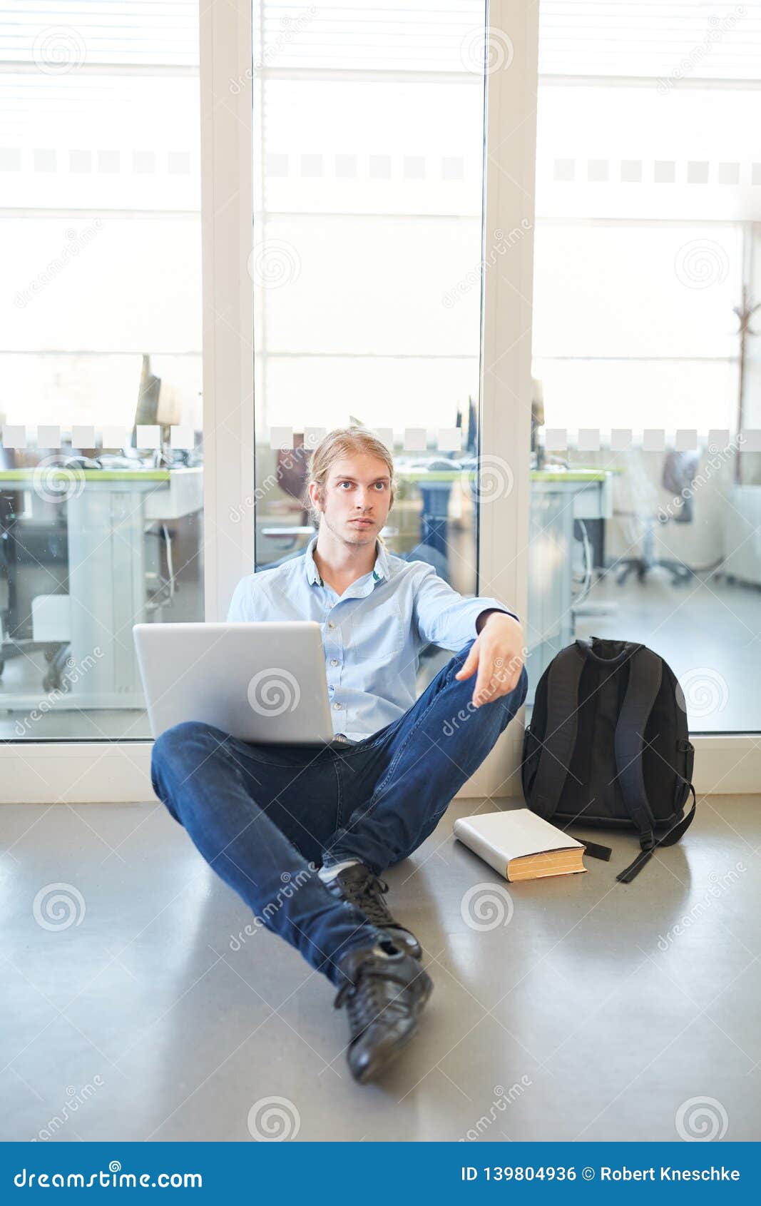 Student Sitting with Laptop Stock Photo - Image of computer, student ...