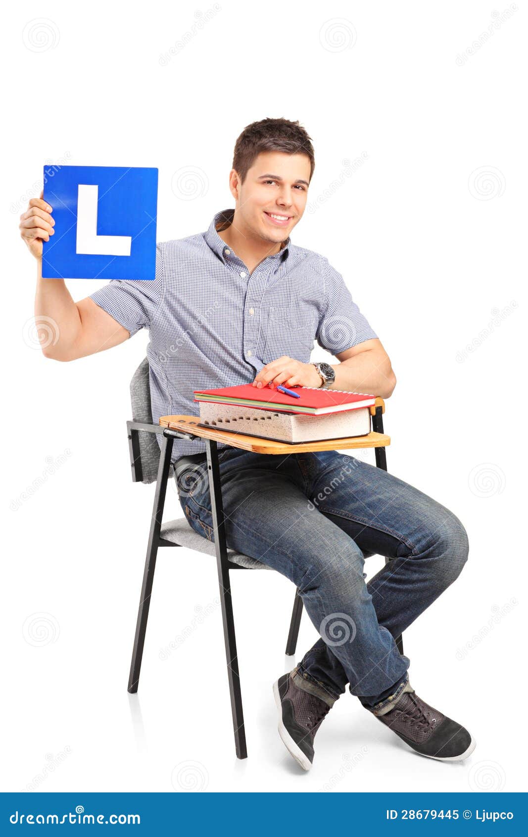 A Student Sitting on a School Chair and Holding a L Plate Stock Image ...