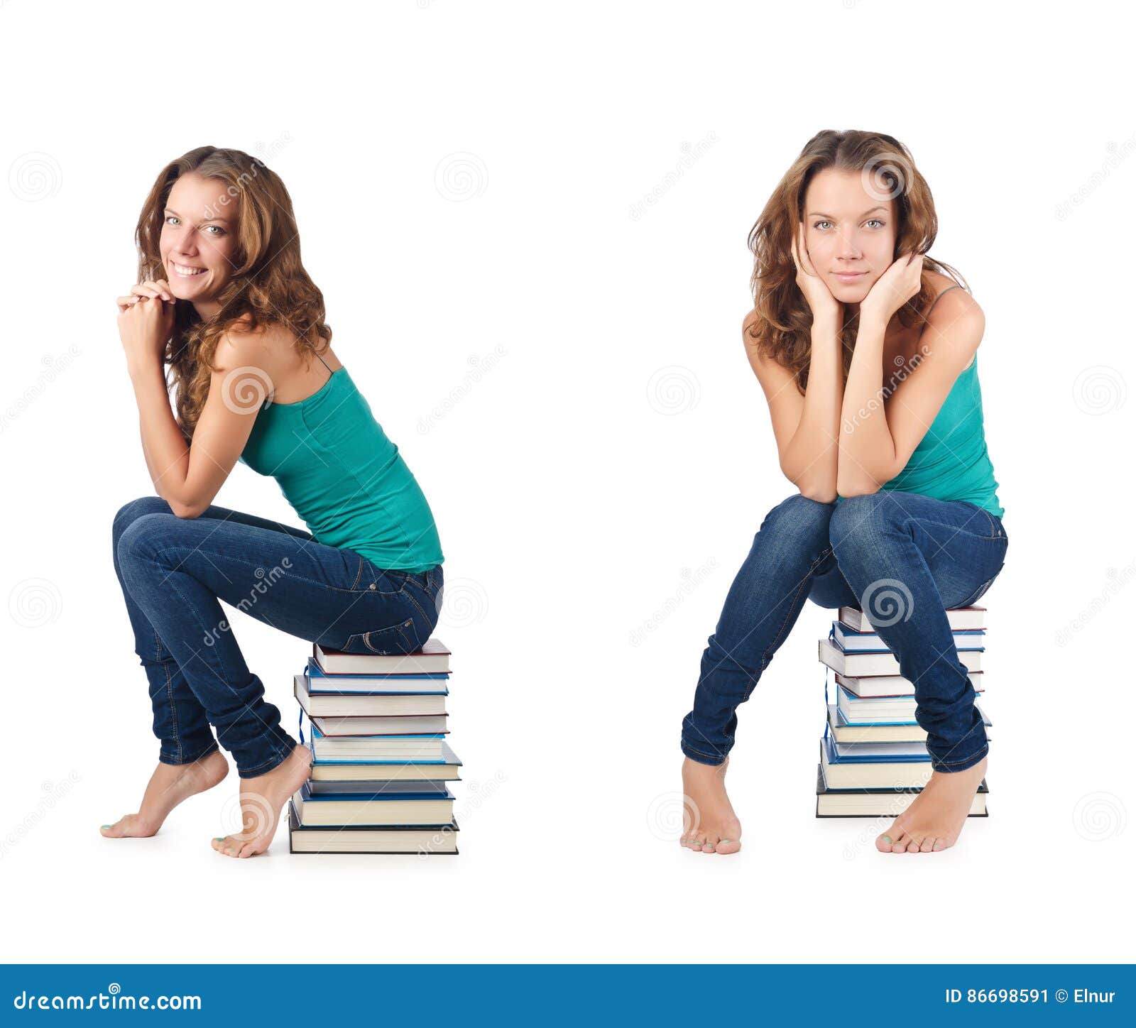 The Student Sitting on Stack of Books Stock Image - Image of smile ...