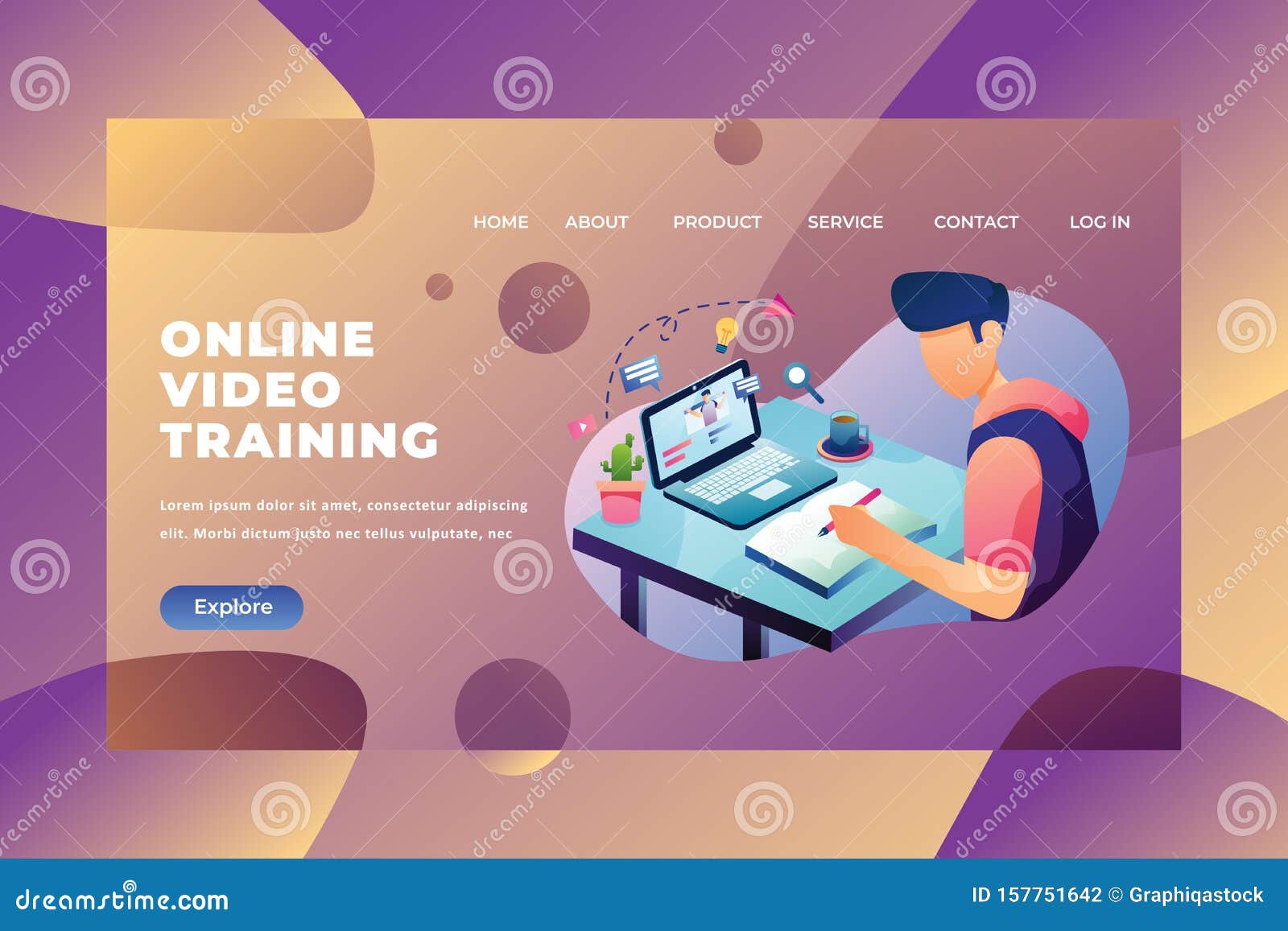 Student Sitting and Working the Homework Using Online Video Training ...