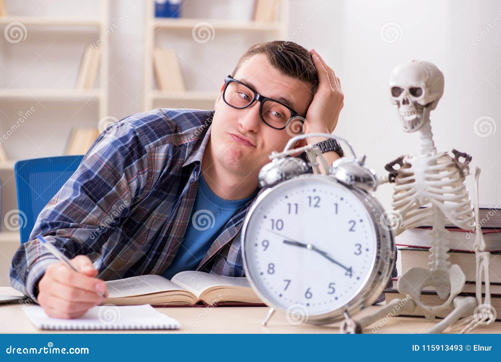 The Student and Skeleton Preparing for School Exams Stock Image - Image ...