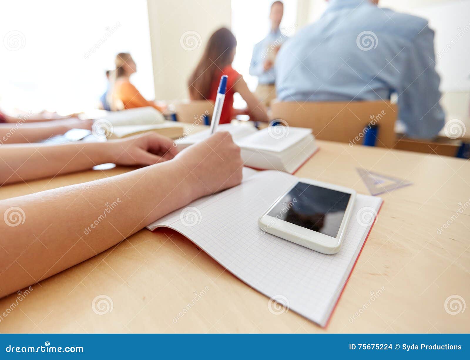 Student with Smartphone and Notebook at School Stock Photo - Image of ...