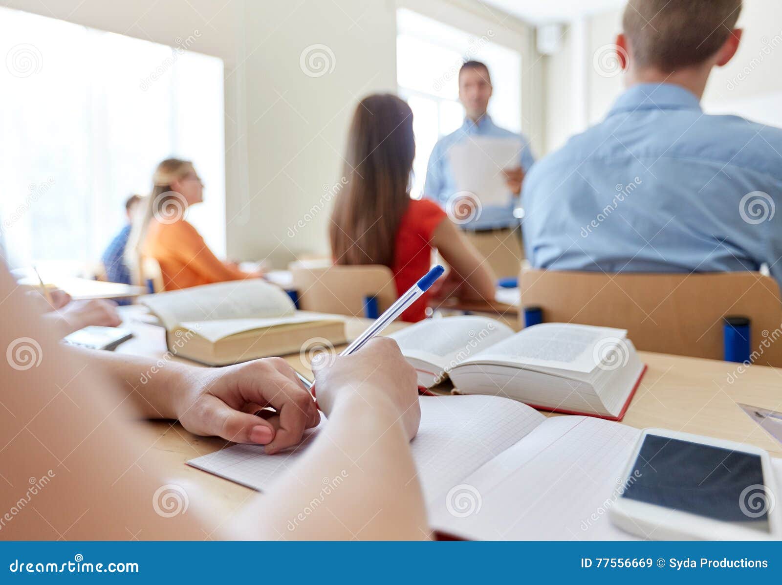 Student with Smartphone and Notebook at School Stock Image - Image of ...