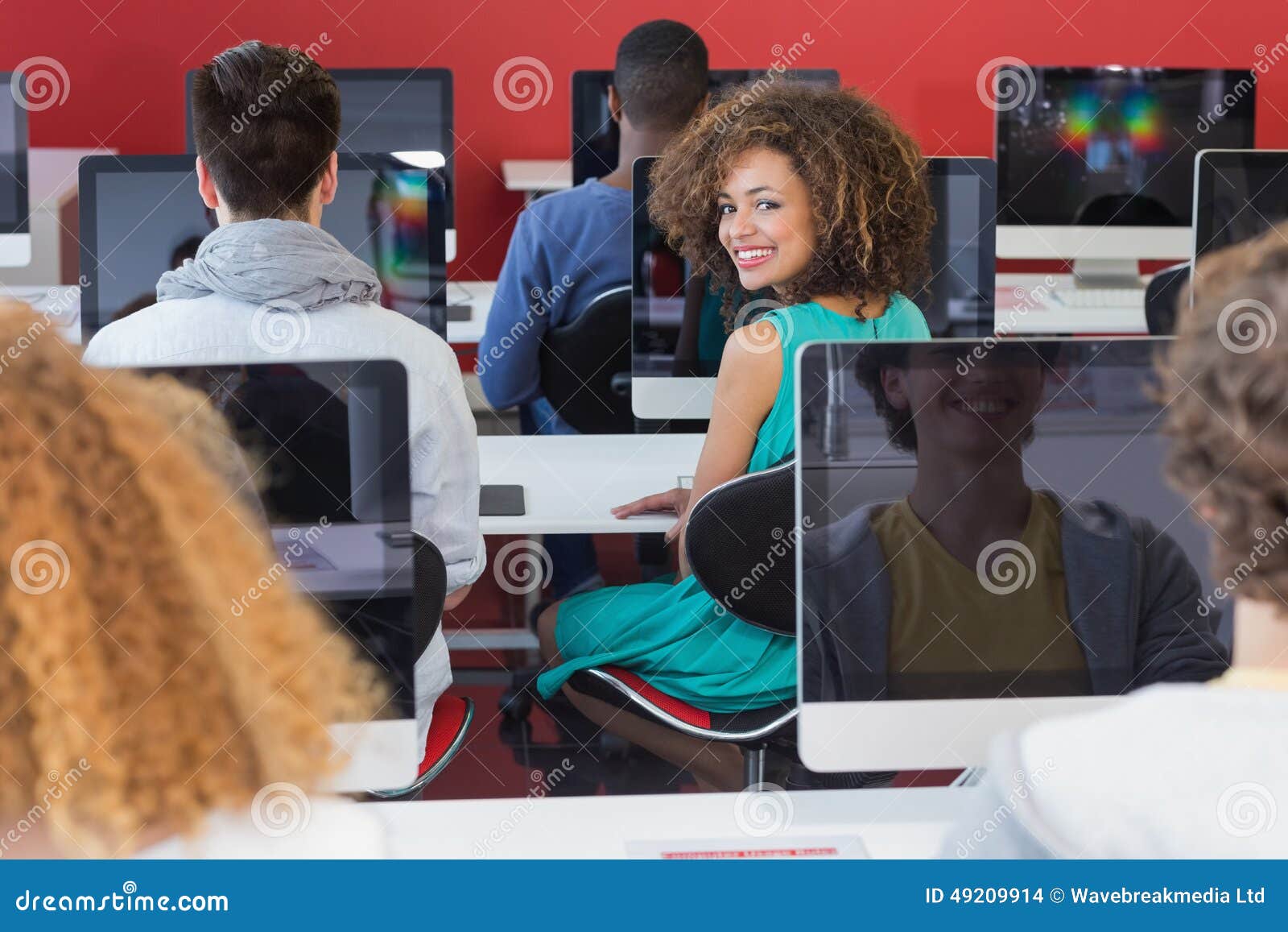 Student Smiling at Camera in Computer Class Stock Photo - Image of ...