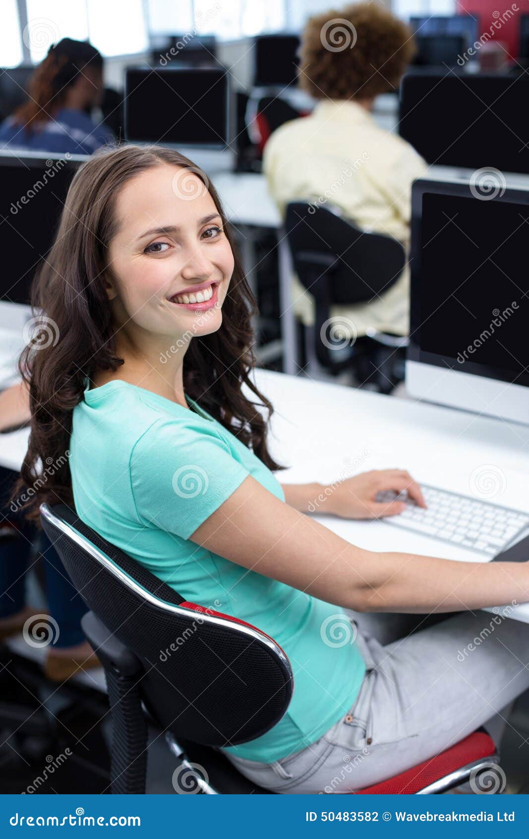 Student Smiling at Camera in Computer Class Stock Photo - Image of ...