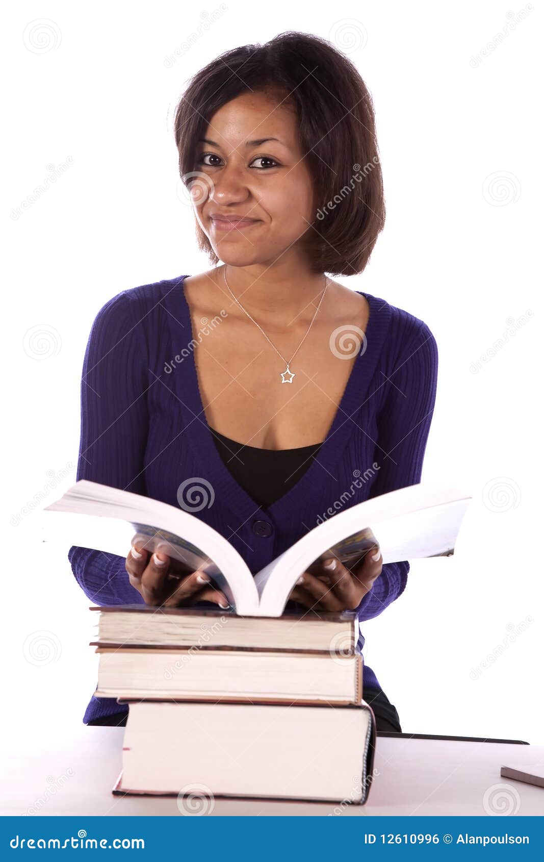 Student Smiling with Stack of Books Stock Photo - Image of teenage ...