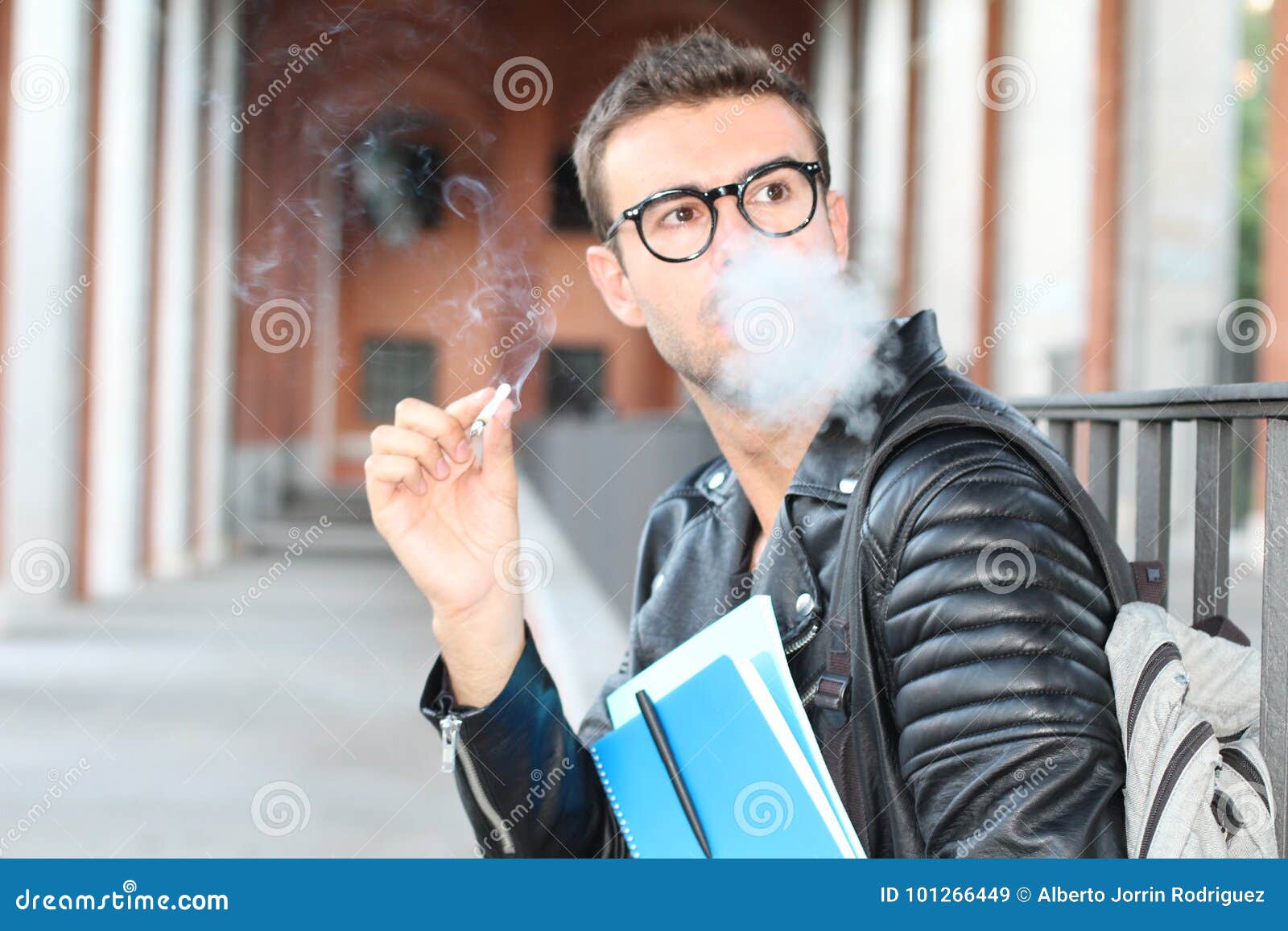 Student Smoking on Campus Close Up Stock Image - Image of meditating ...