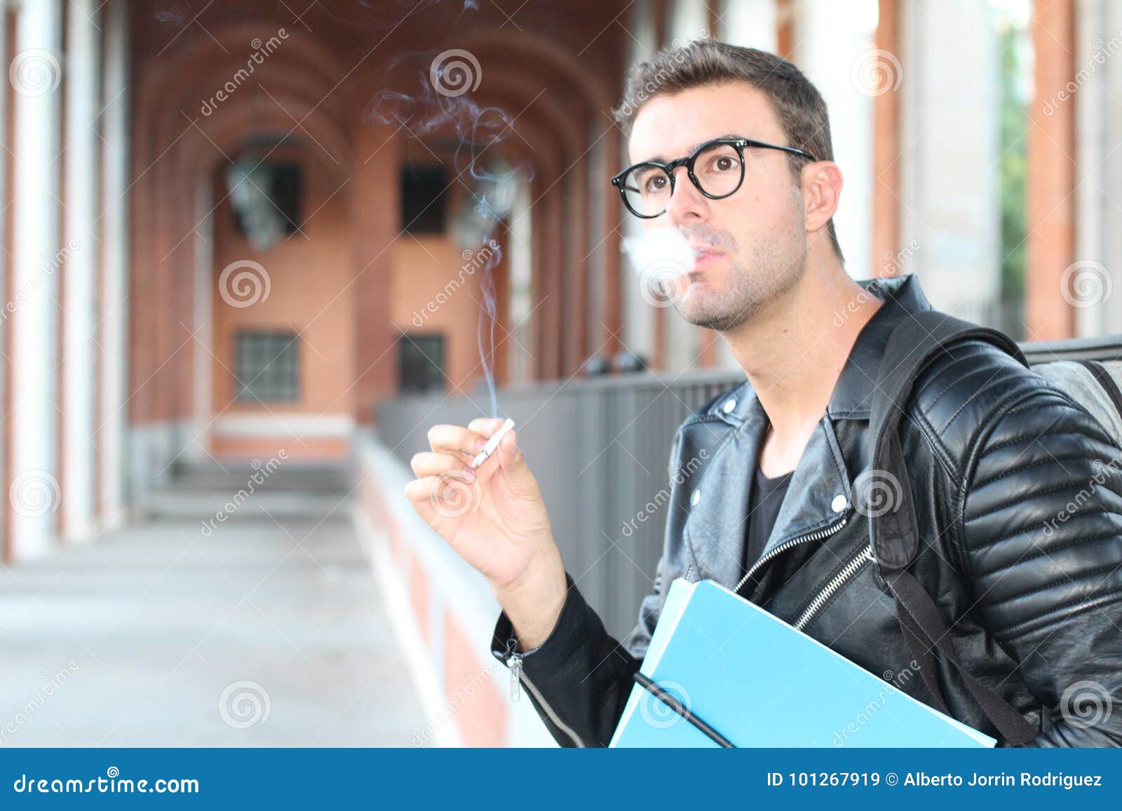 Student Smoking on Campus Close Up Stock Image - Image of meditating ...