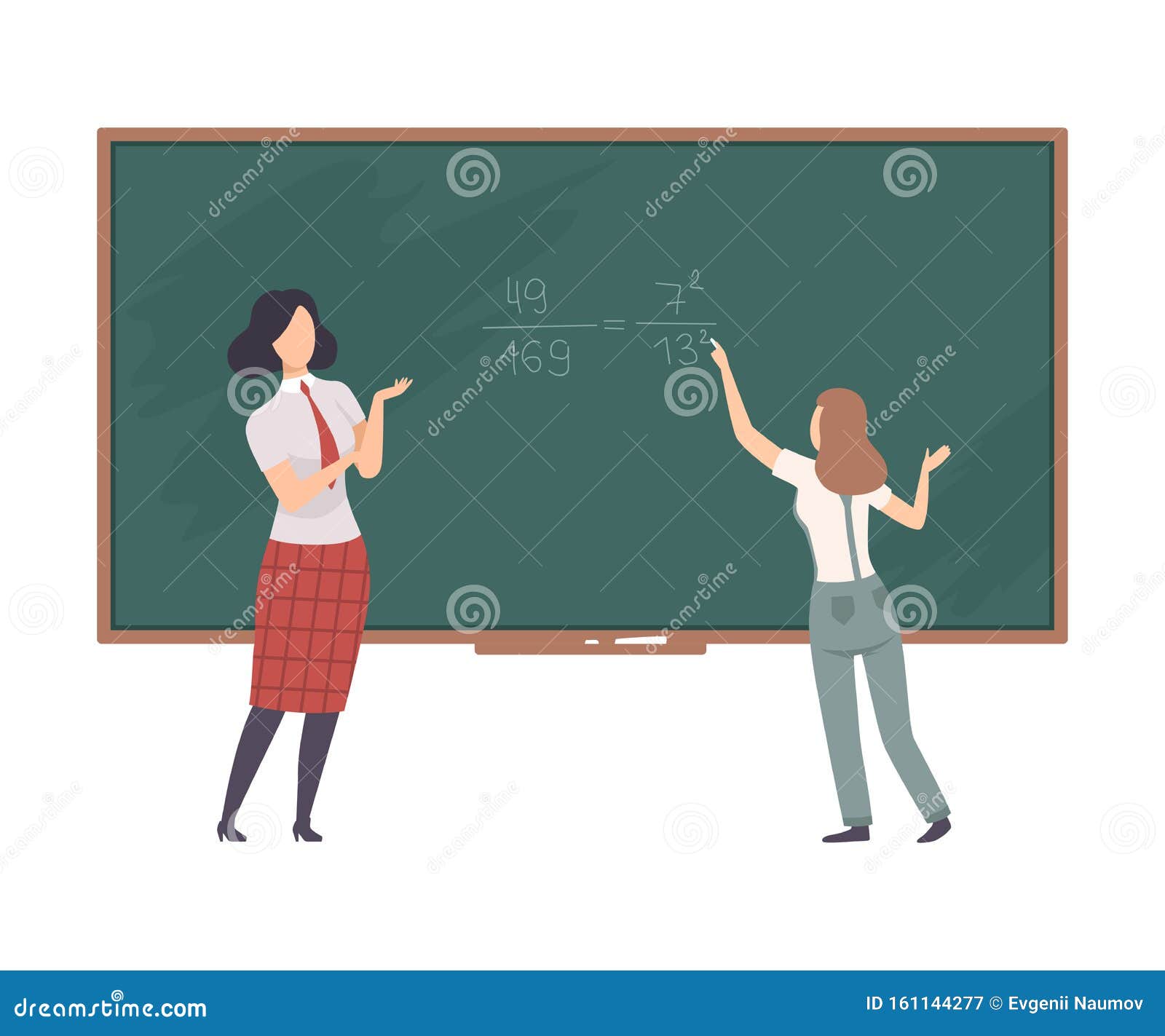Student Solve Equation on Blackboard with the Help of Teacher Vector ...