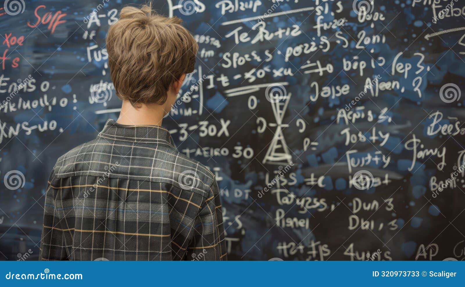 Student Solves Math Problem at Blackboard, Boy Teenager Thinks and ...