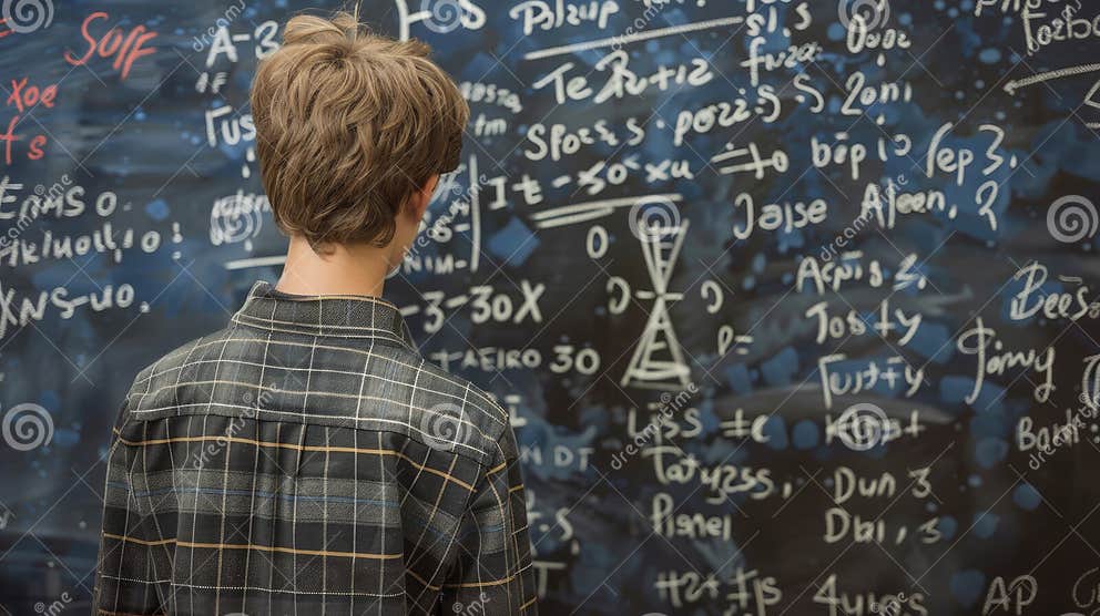 Student Solves Math Problem at Blackboard, Boy Teenager Thinks and ...