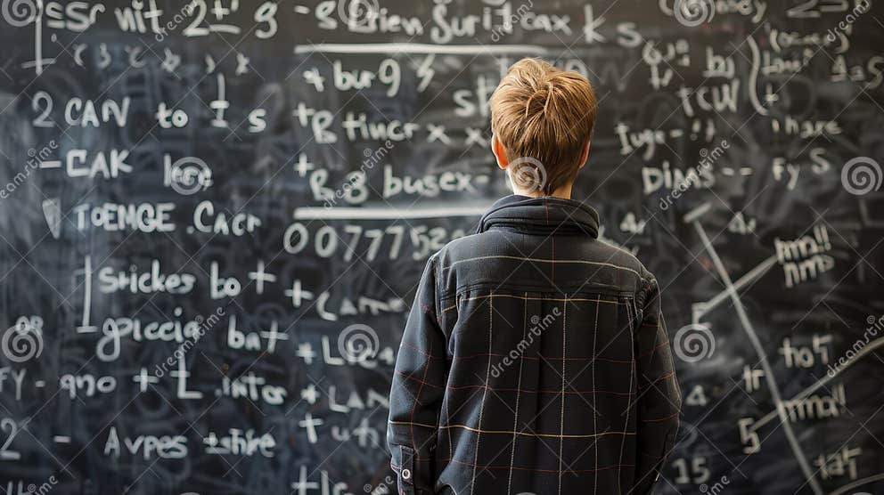 Student Solves Math Problem at Blackboard, Boy Teenager Thinks and ...