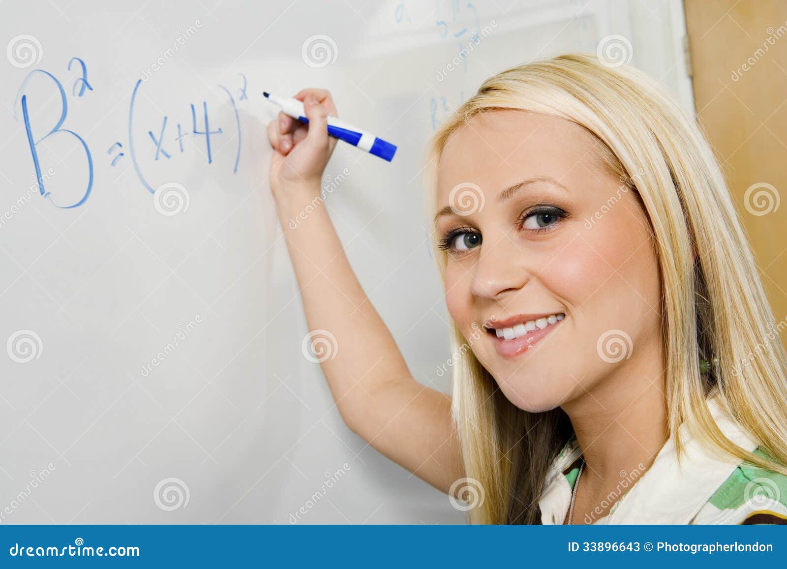 Student Solving Algebra Equation on Whiteboard Stock Image - Image of ...