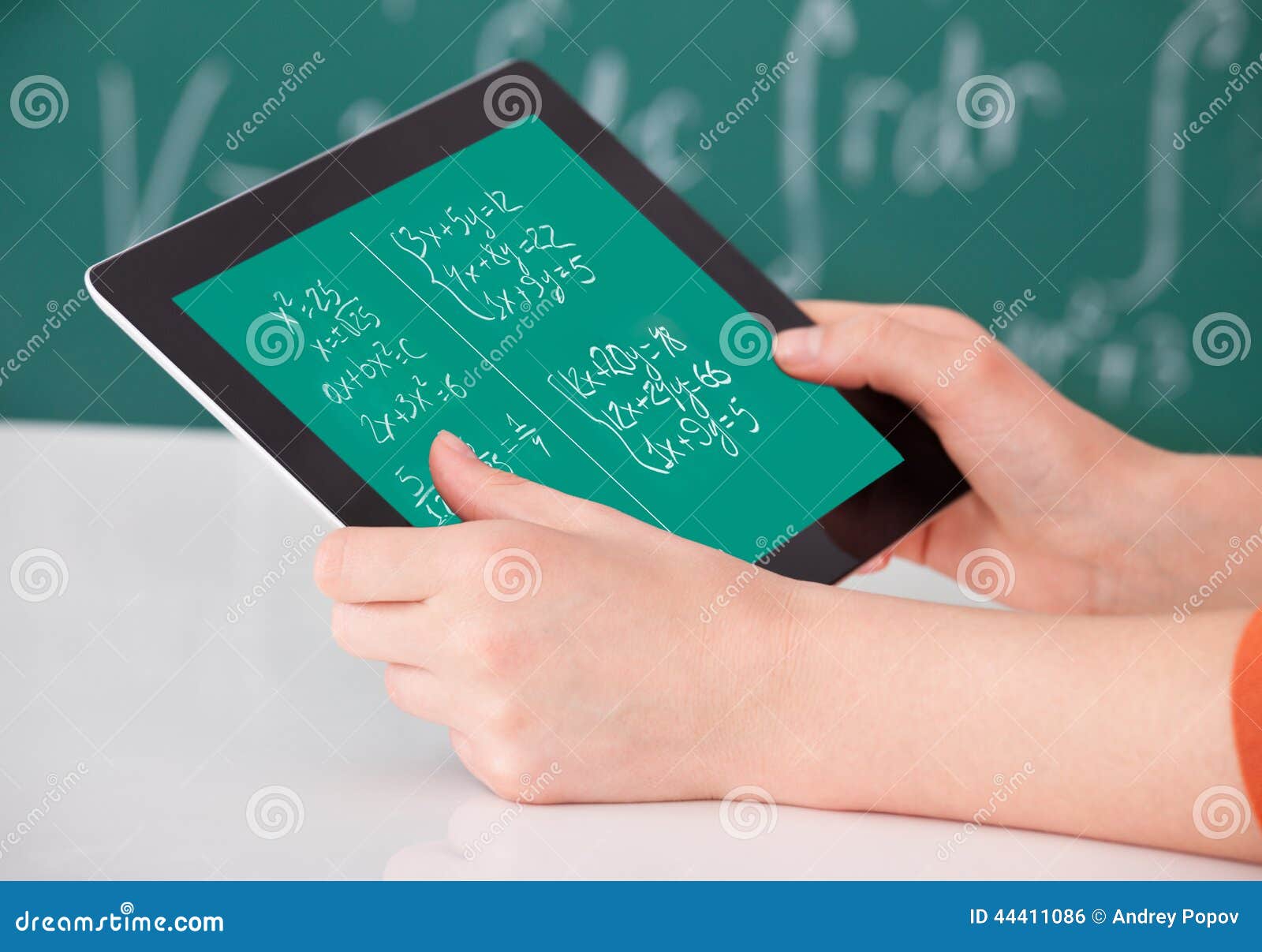 Student Solving Math S Problem on Digital Tablet in Classroom Stock ...