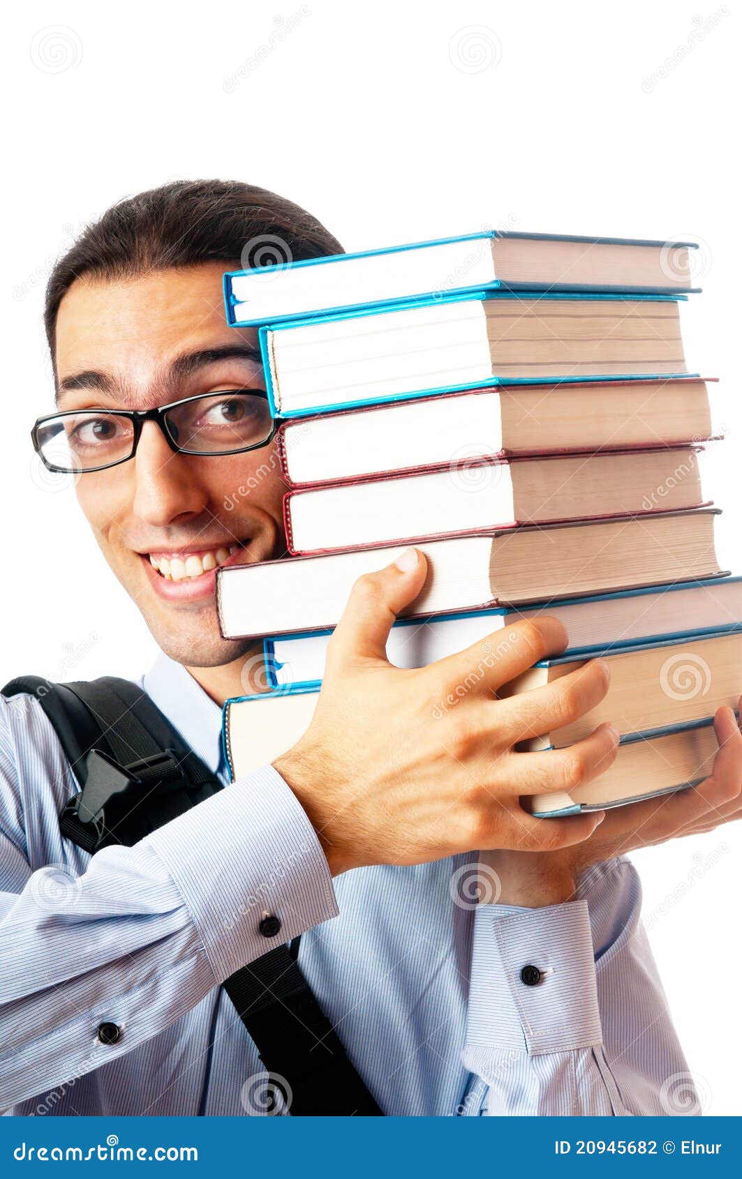 Student with Stack of Books Stock Photo - Image of cheerful, learning ...