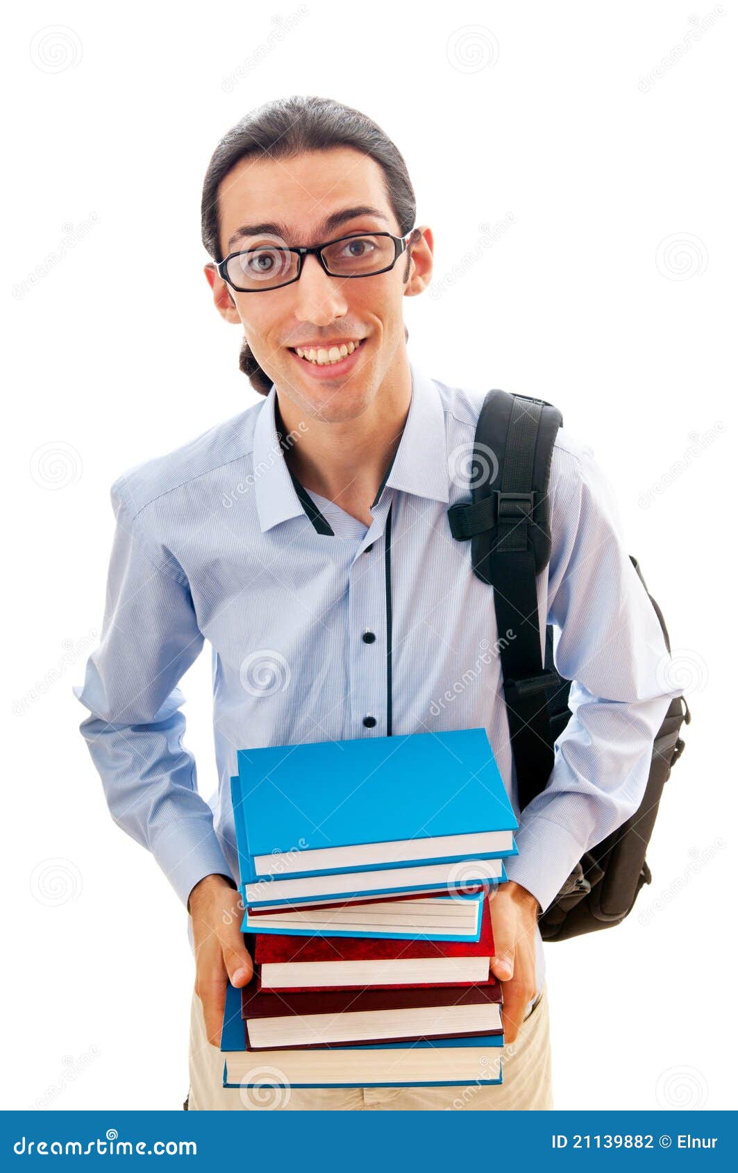 Student with Stack of Books Stock Photo - Image of caucasian, school ...