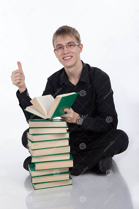 Student with a Stack of Books Stock Photo - Image of smiling, children ...