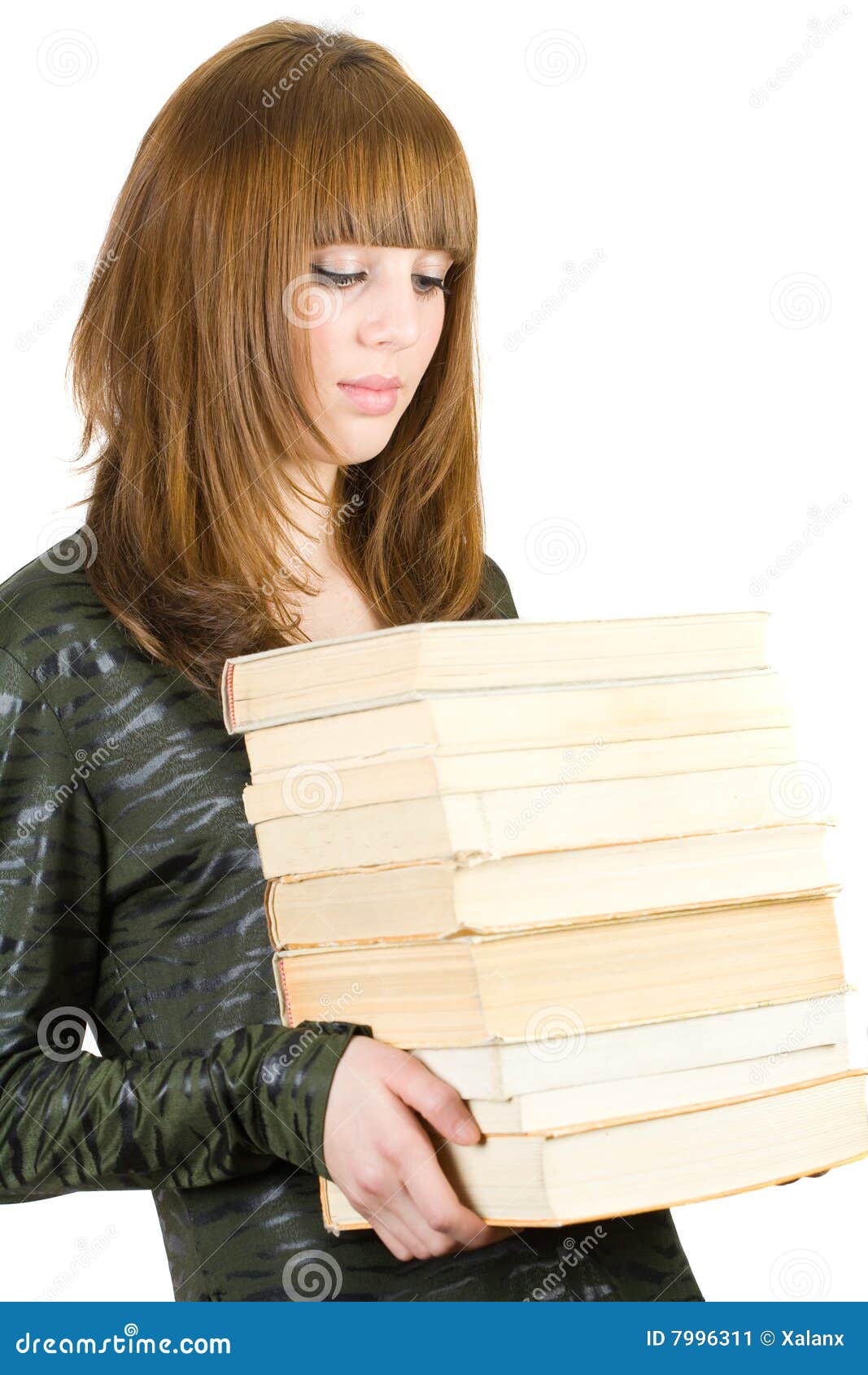 Student with a Stack of Books Stock Image - Image of arms, concentrated ...