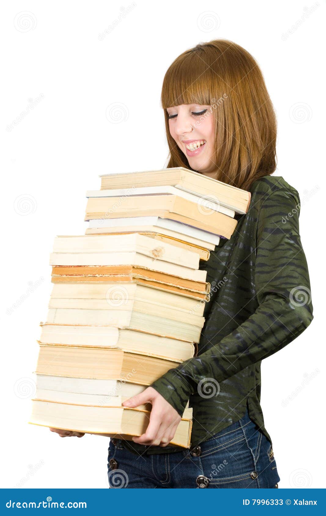 Student with a Stack of Books Stock Image - Image of copy, happy: 7996333