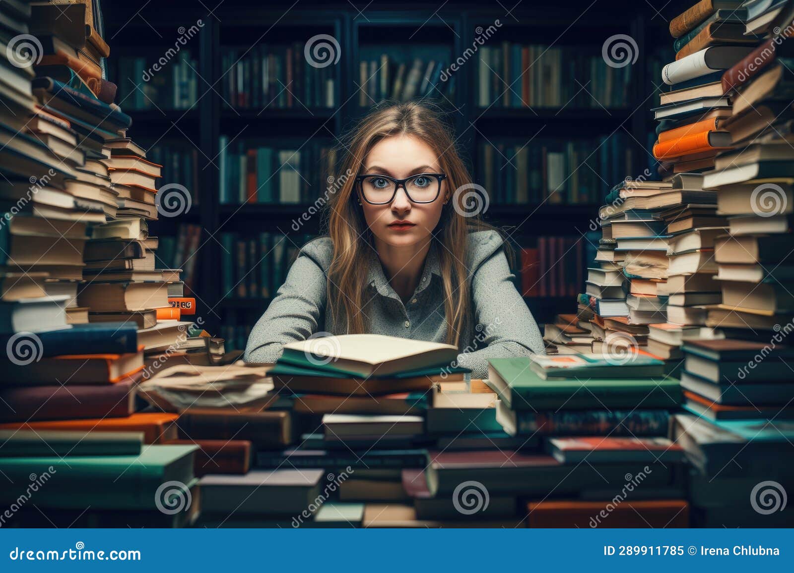 Student with Stacks of Books at Desk in Library Stock Illustration ... Student with Stacks of Books at Desk in Library Stock Illustration ...