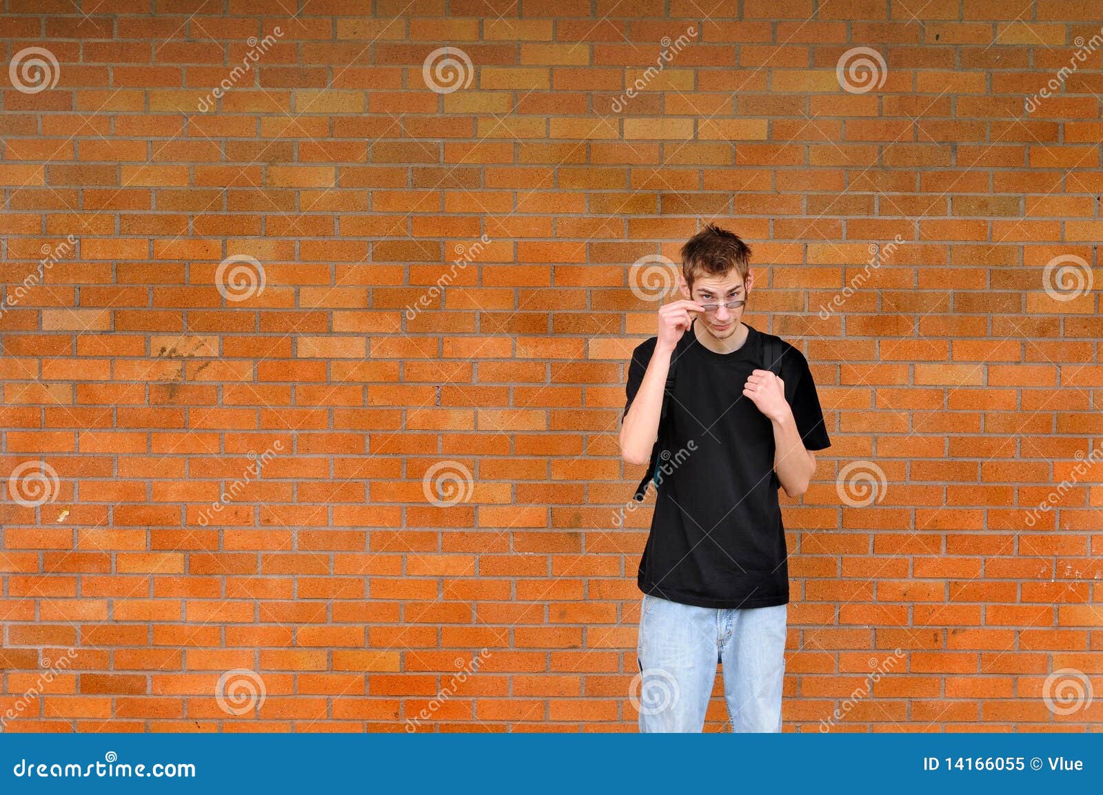 Student Standing in Front of Brick Wall Stock Image - Image of college ...