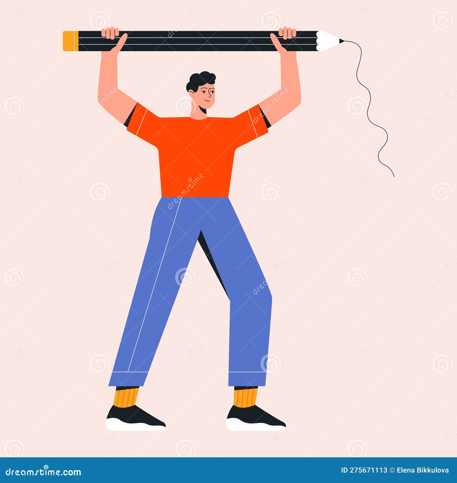 Student Standing with Pencil Stock Vector - Illustration of young, flat ...