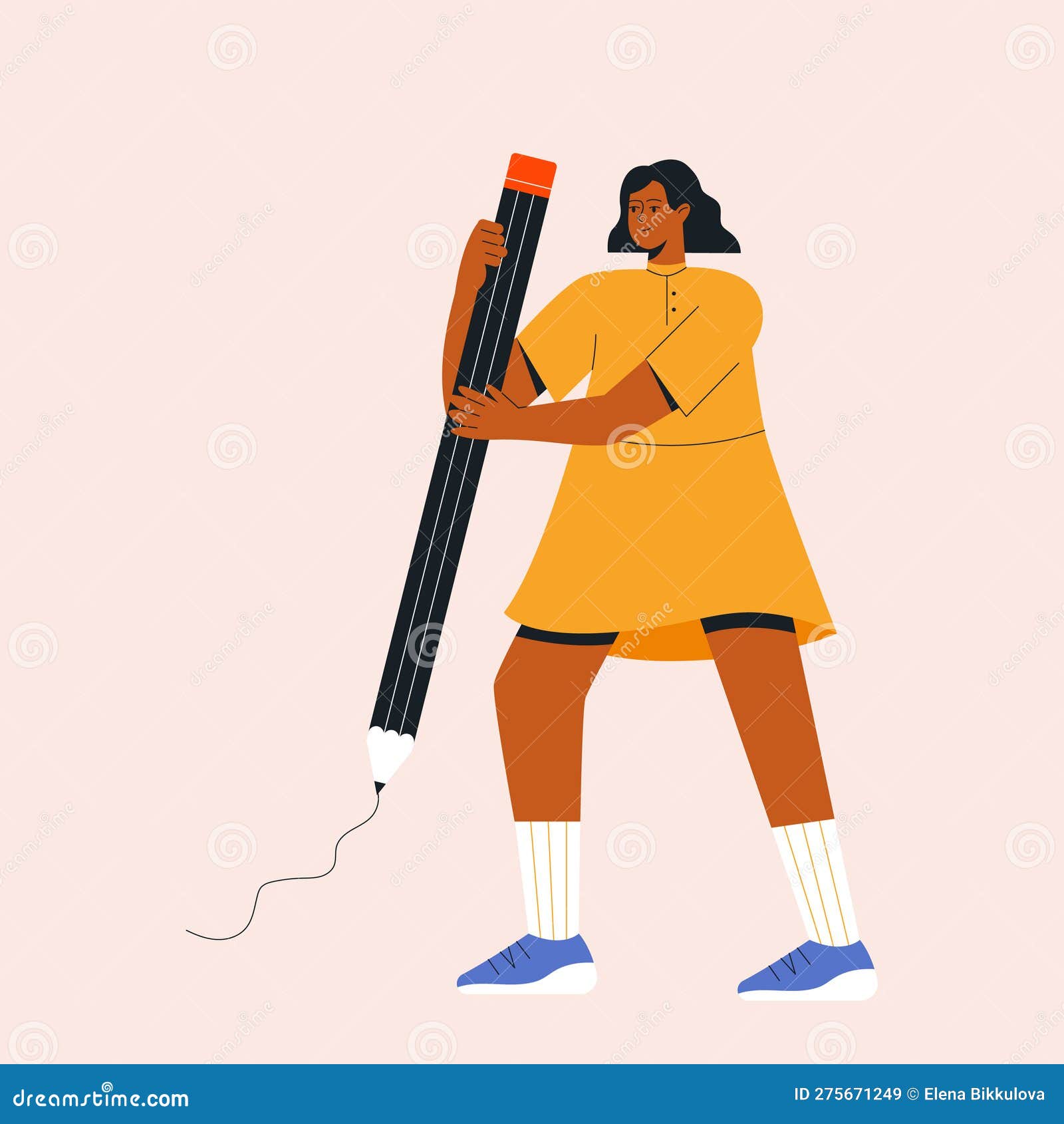 Student Standing with Pencil Stock Vector - Illustration of person ...