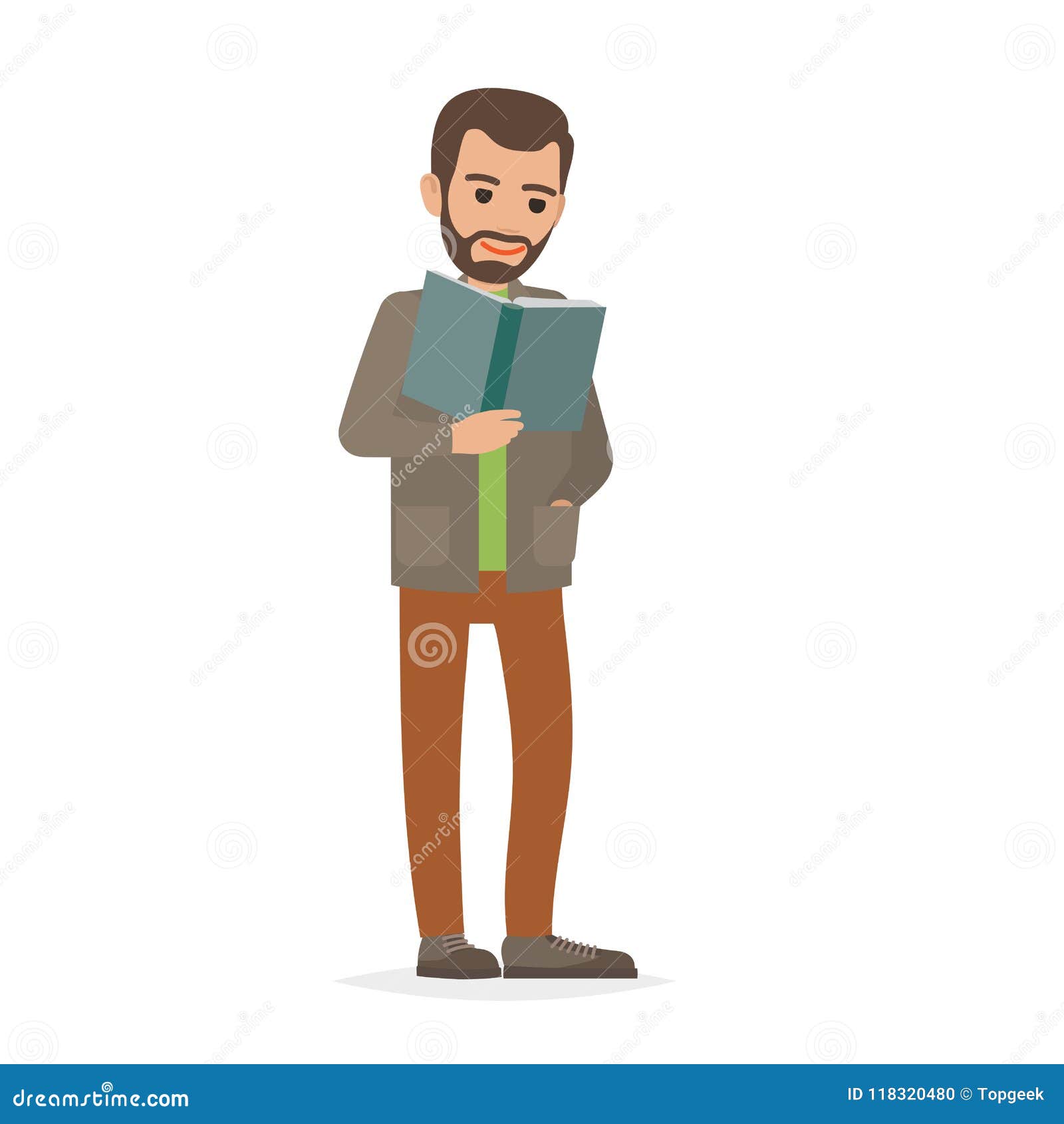 Student Standing and Reading Textbook Flat Vector Stock Vector ...